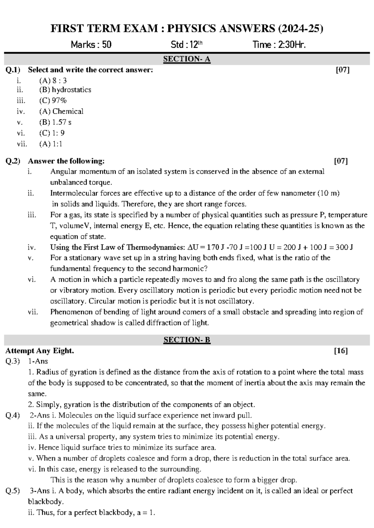 14. Smart Physics 12FT-A 24-25 - FIRST TERM EXAM : PHYSICS ANSWERS ...