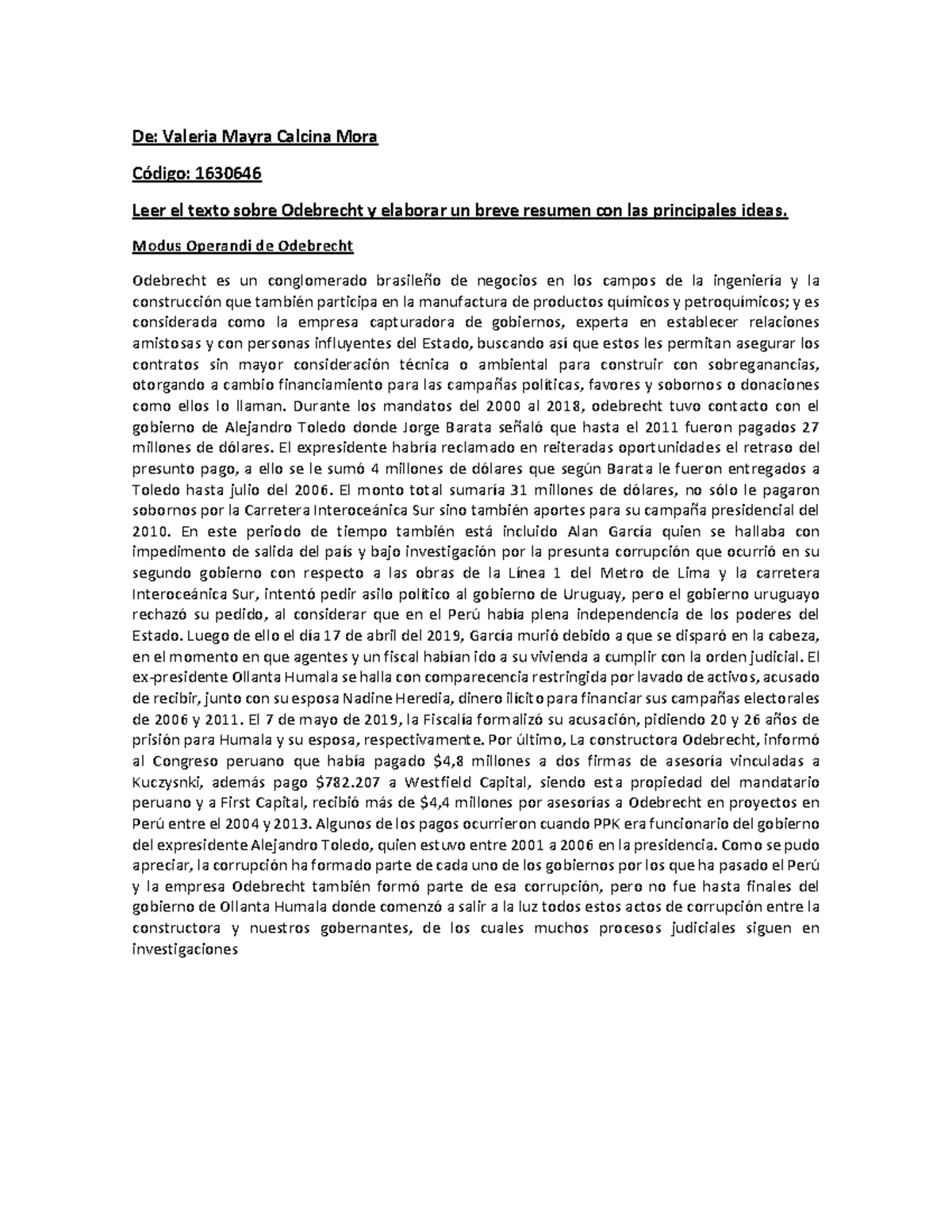 Odebrecht - PPT - De: Valeria Mayra Calcina Mora Código: 1630646 Leer ...