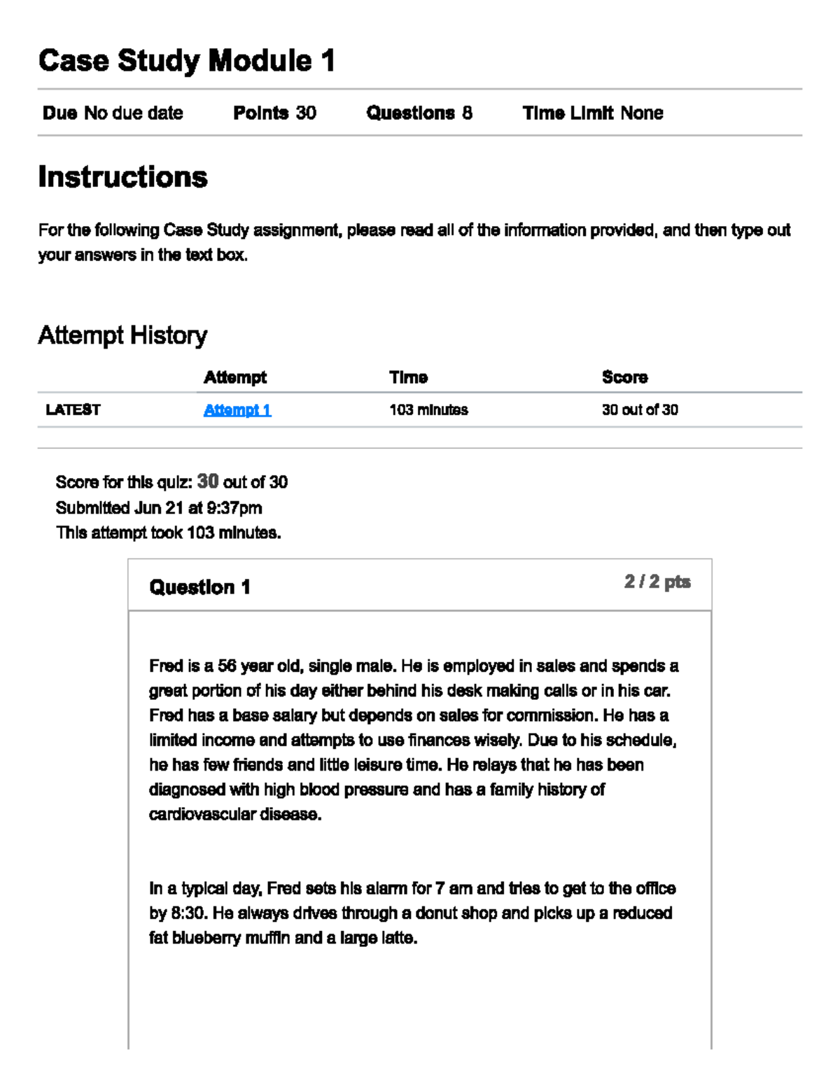Case Study Module 1 - Attempt History Attempt Time Score LATEST Attempt ...