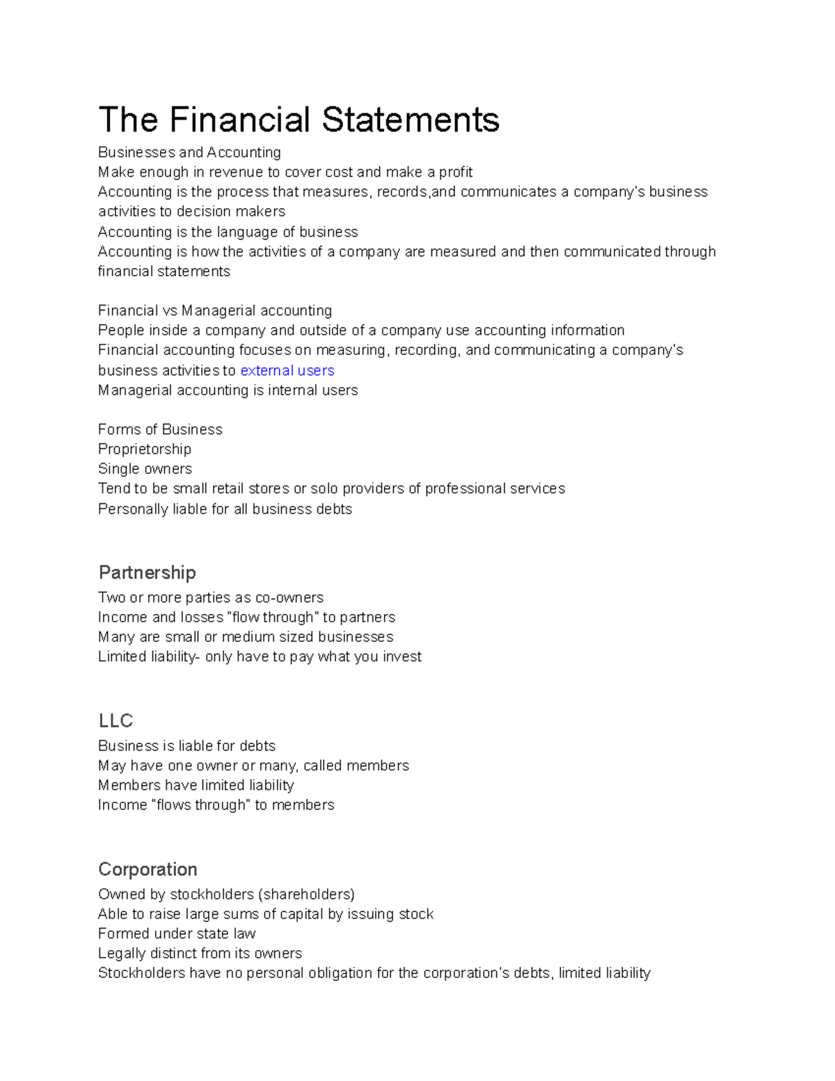 Chapter 1 lecture - The Financial Statements Businesses and Accounting ...