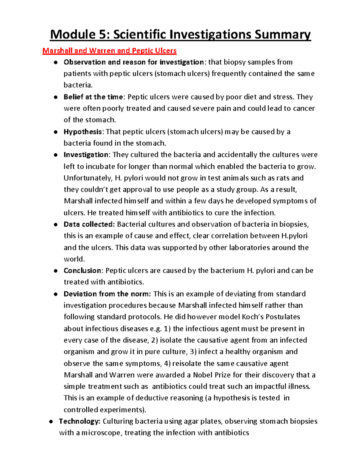 Summary Module 5 Scientific Investigations - Module 5: Scientific ...