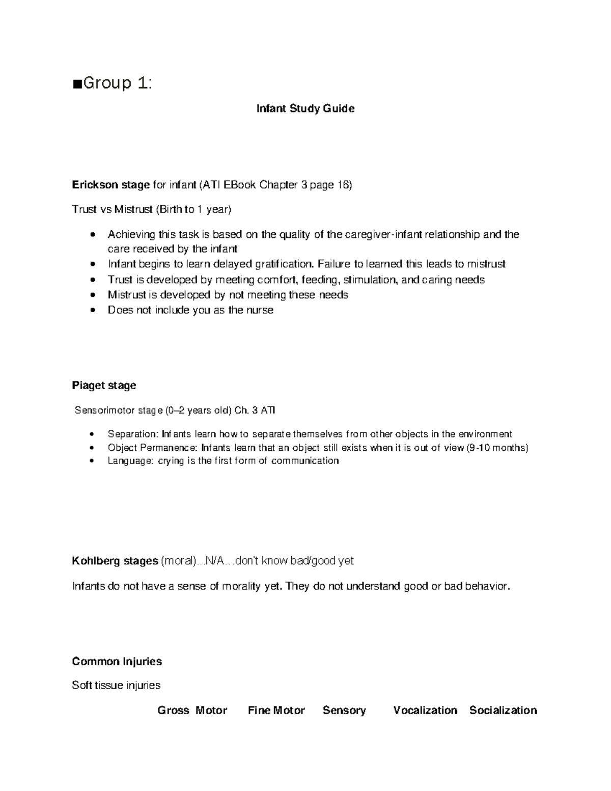 Week 1 PEDS notes - Group 1: Infant Study Guide Erickson stage for ... Week 1 PEDS notes - Group 1: Infant Study Guide Erickson stage for ...