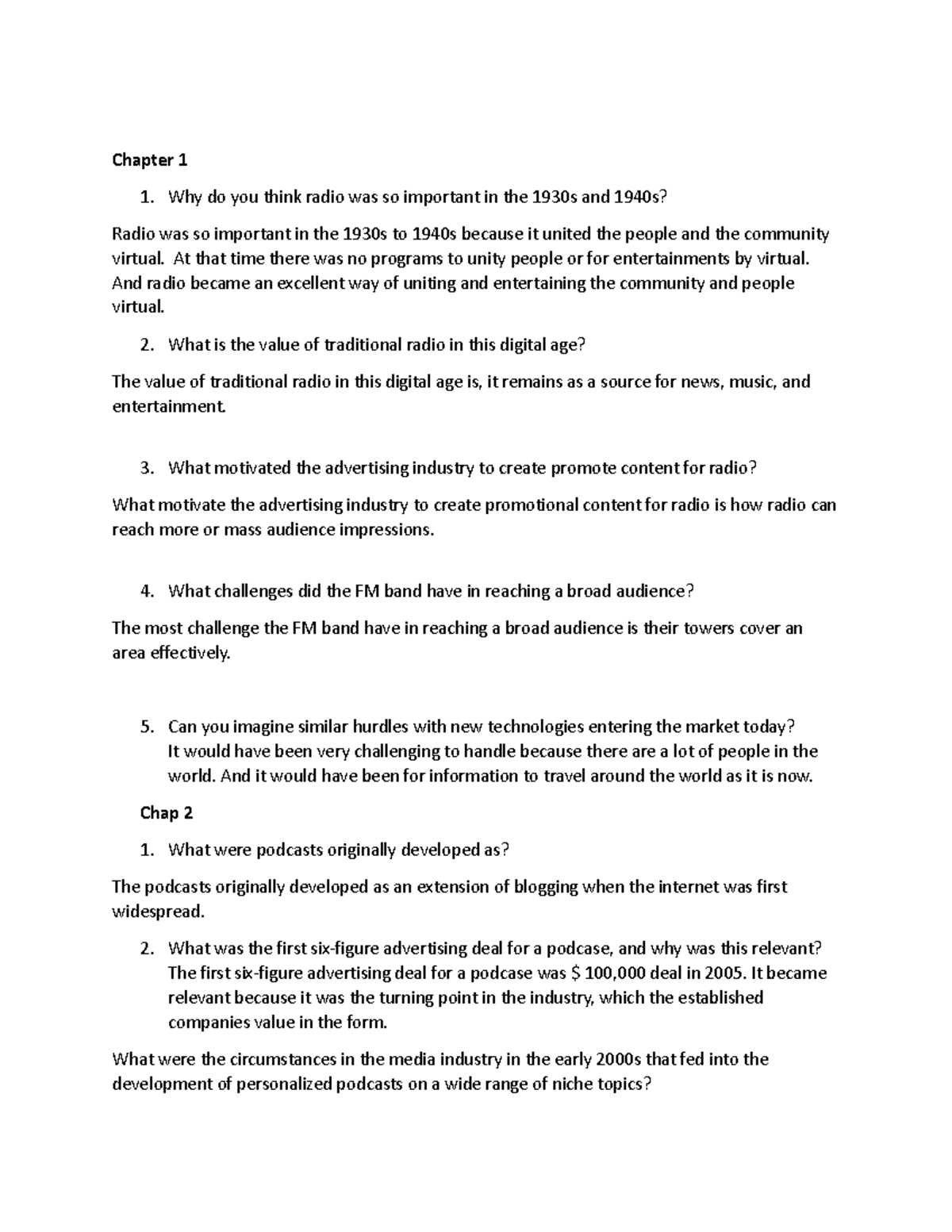 Chapter 1,2.3 HW - lab note - Chapter 1 1. Why do you think radio was ...