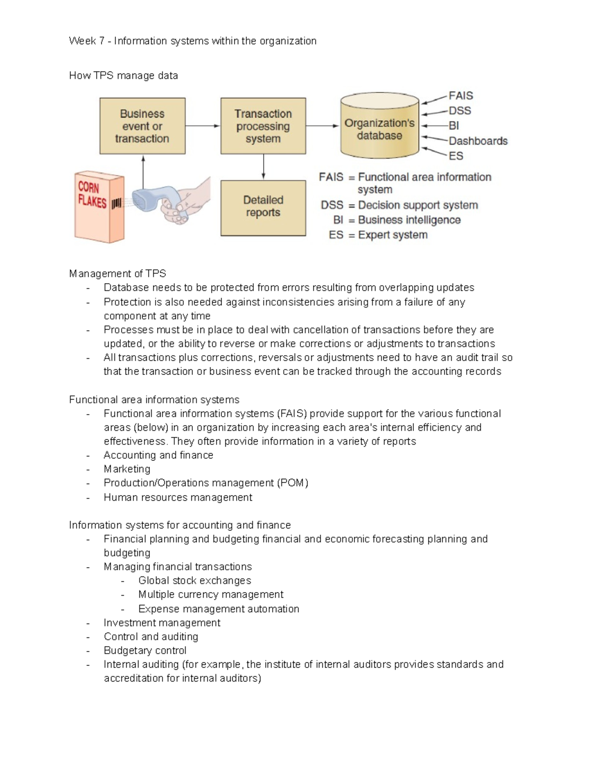 Week 7 - Lecture and textbook notes - How TPS manage data Management of ...