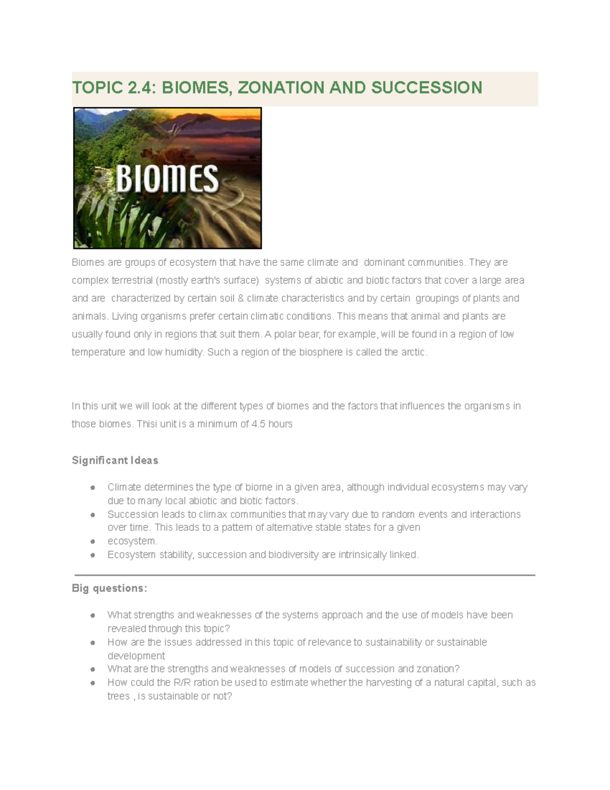 Biomes, Zonation and Sucession - TOPIC 2: BIOMES, ZONATION AND ...