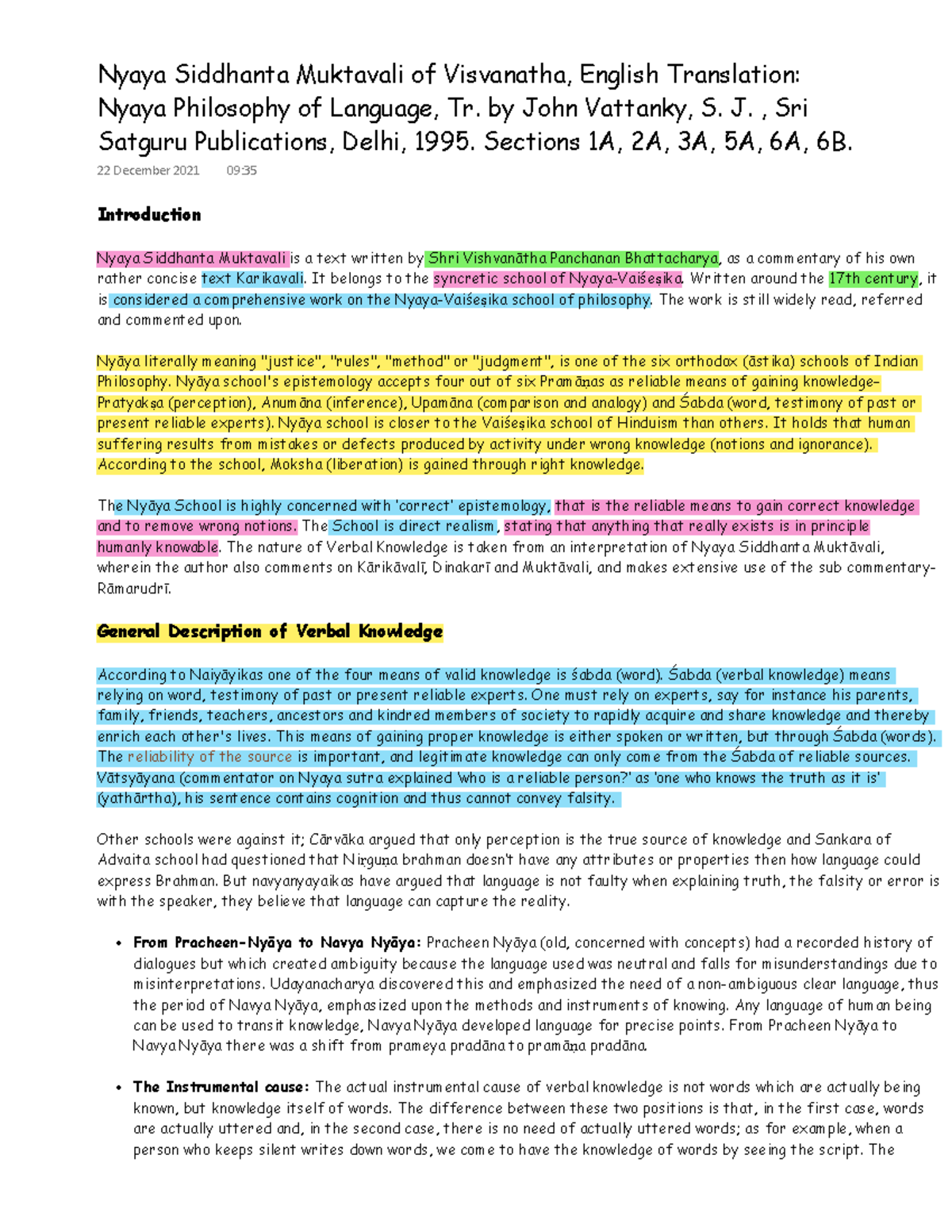 Nyaya Siddhanta Muktavali. Nature of Verbal Knowledge, Knowledge of ...