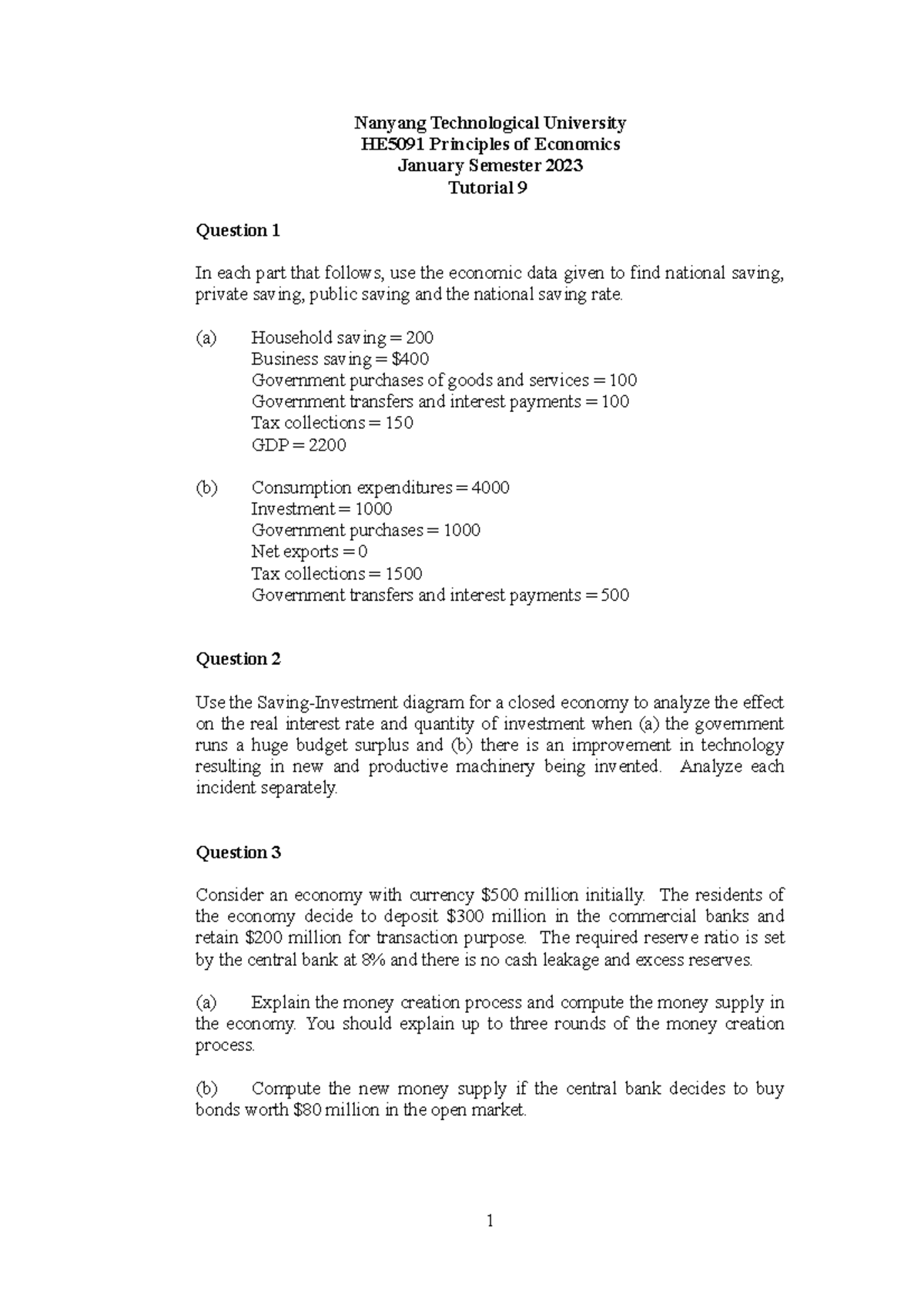 HE5091 Jan 2023 Tutorial 9.Student Version - Nanyang Technological ...