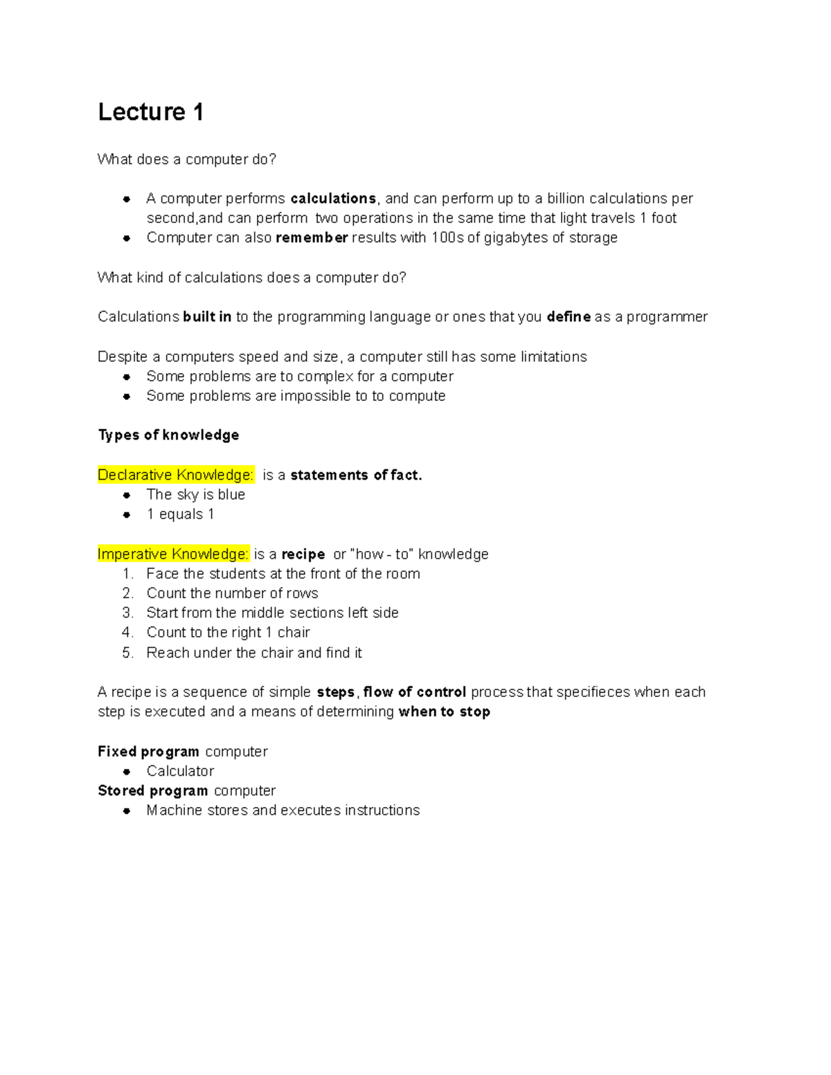 CPS 109 W1 - CPS 109 week 1 - Lecture 1 What does a computer do? A ...