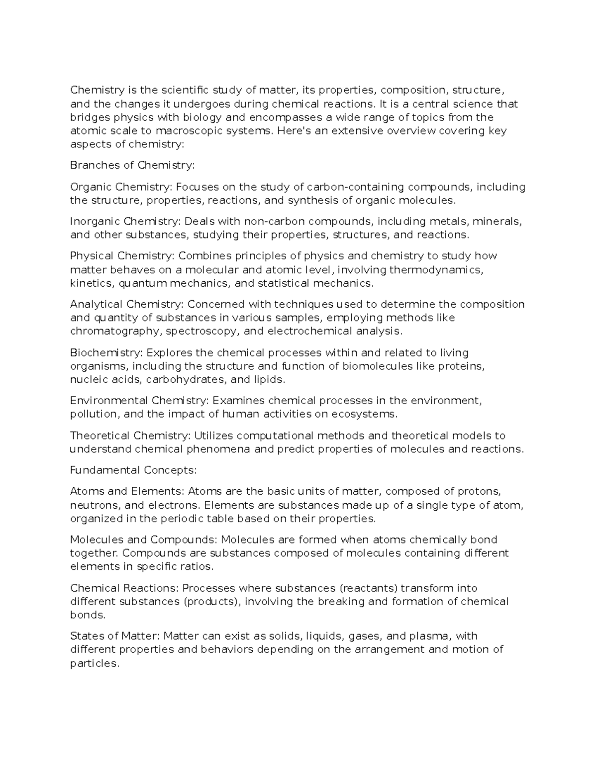 Chemistry overview - Chemistry is the scientific study of matter, its ...