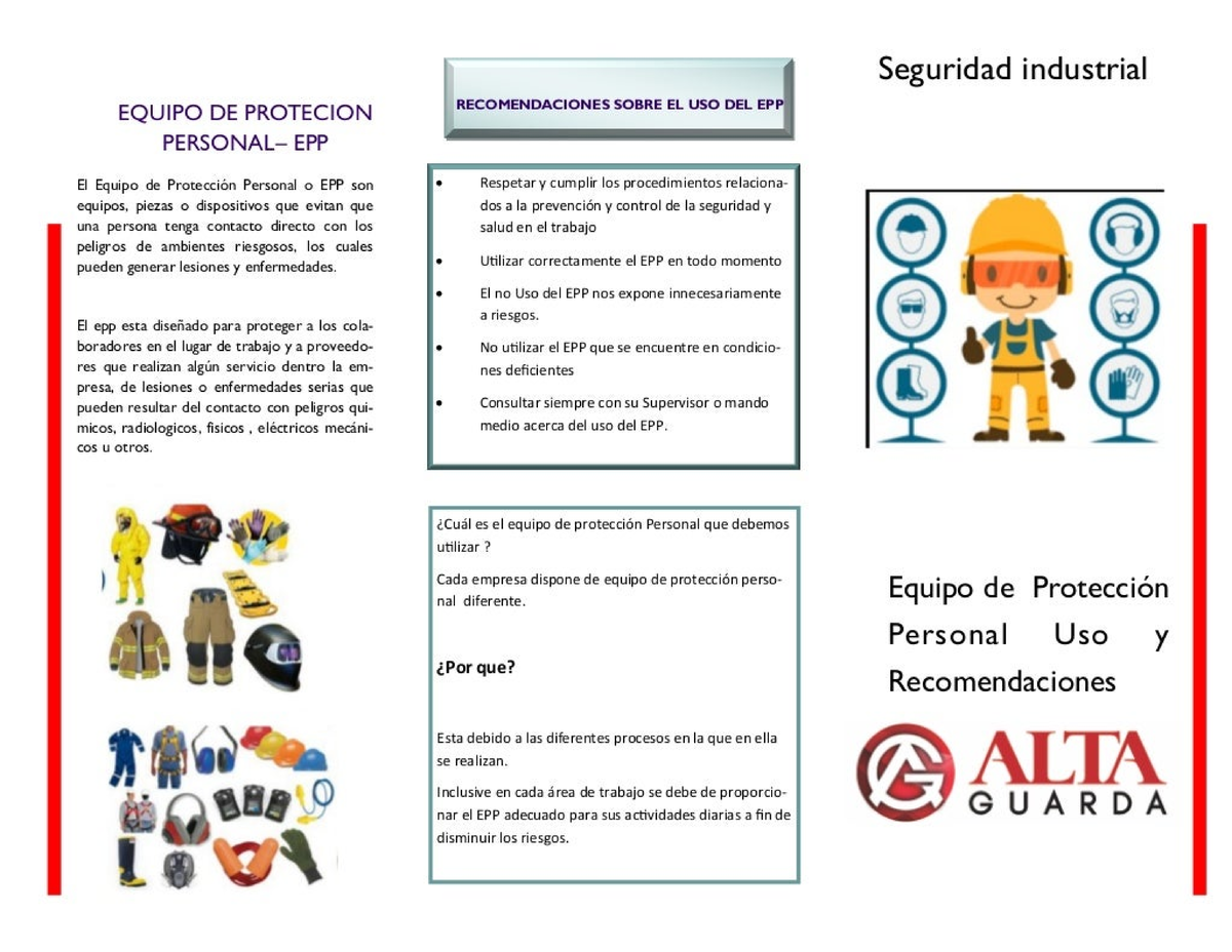 Triptico de equipo de proteccion personal altaguardapdf - ingenieria civil - Studocu