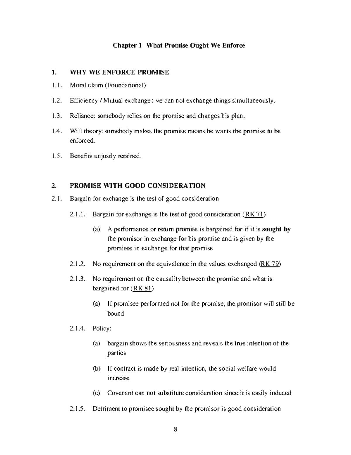 Contracts External Outline - Chapter 1 What Promise Ought We Enforce ...