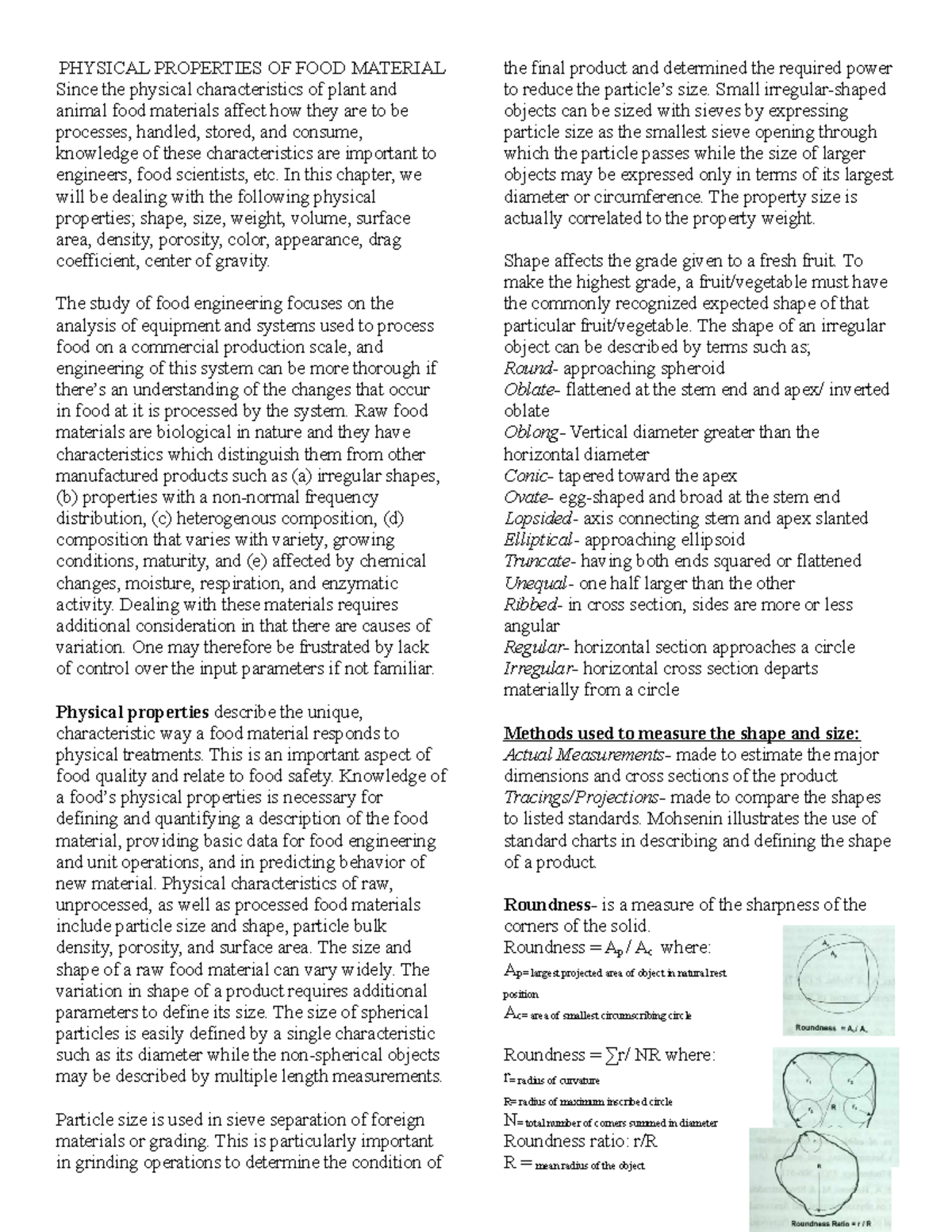 ABE131 - Others - PHYSICAL PROPERTIES OF FOOD MATERIAL Since the ...
