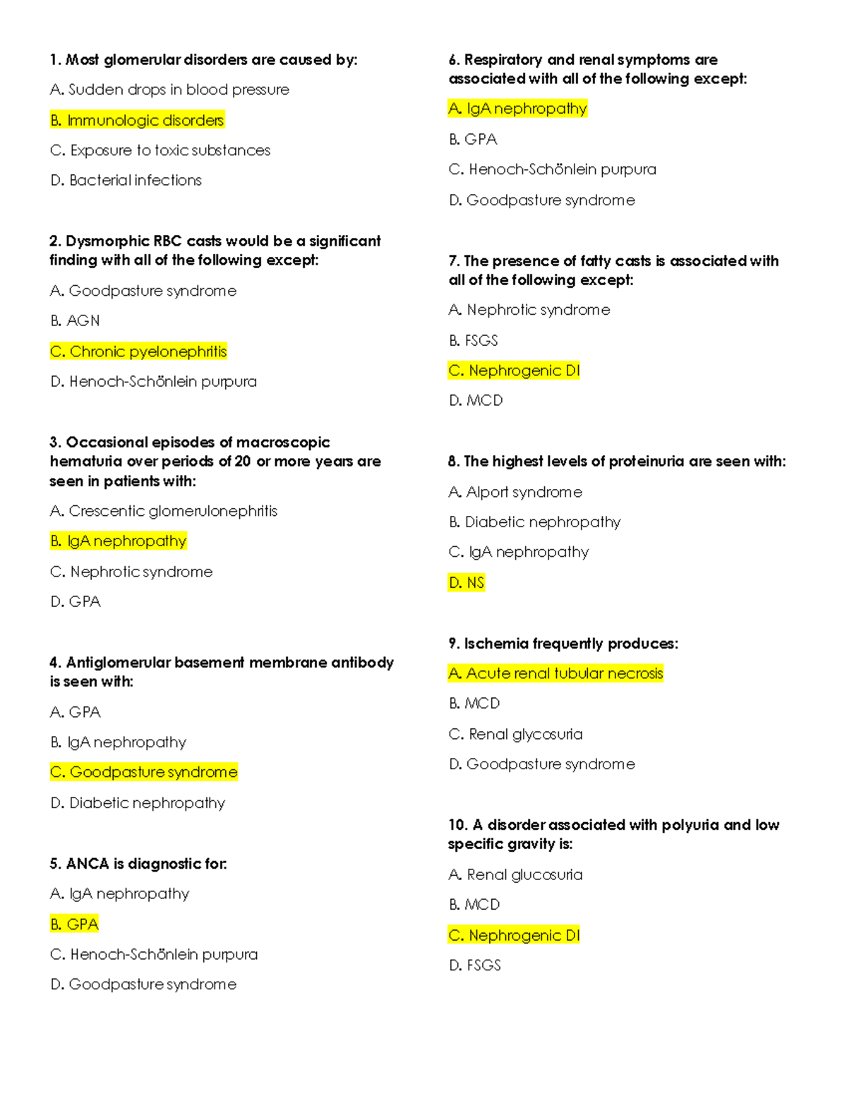 Renalss - aubf - Most glomerular disorders are caused by: A. Sudden ...