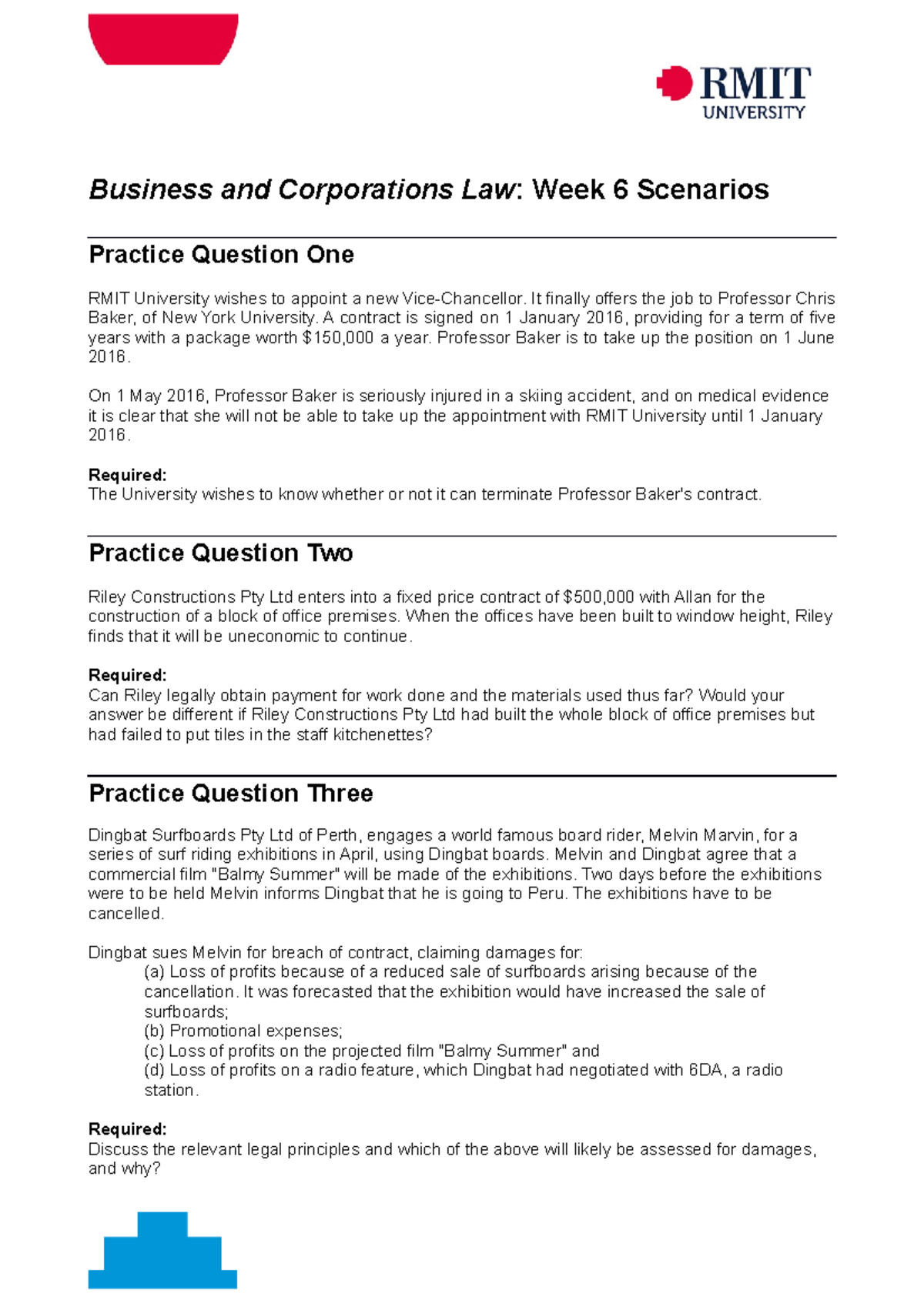 Week 6 - Combined Practice Questions - Sample Answers-1 - Business and ...