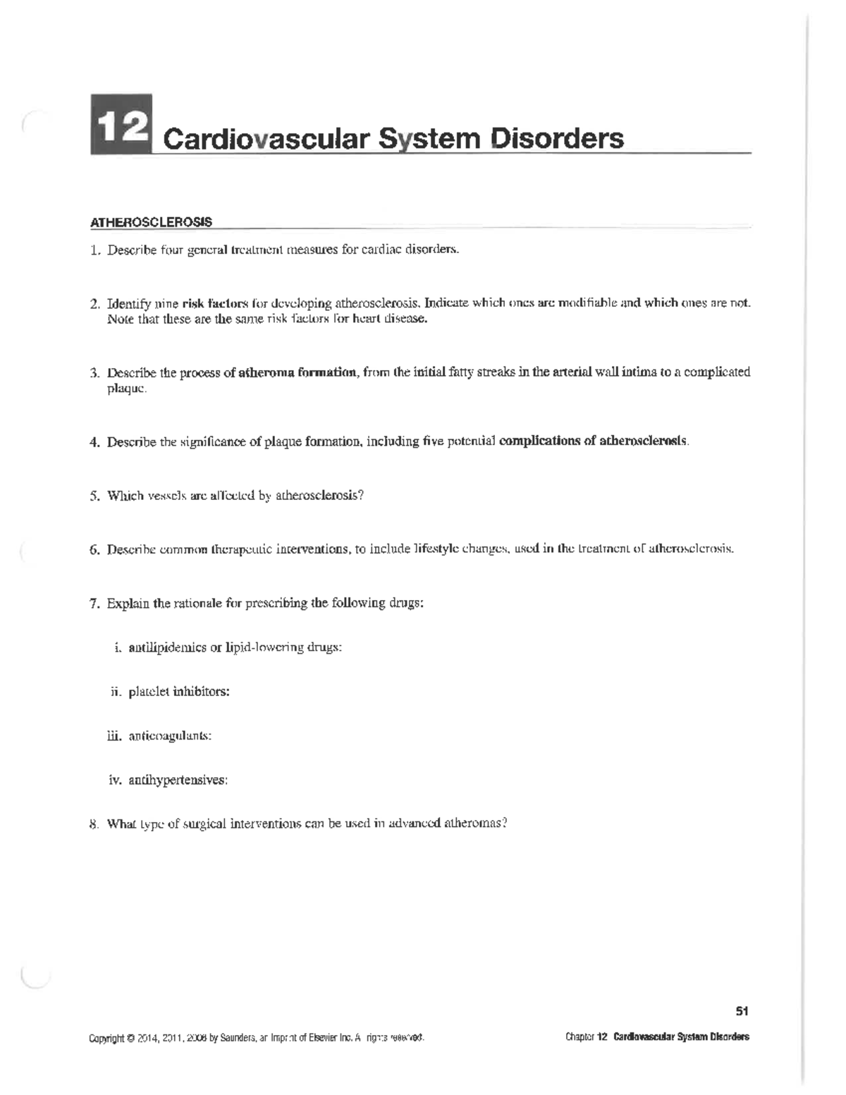 Chapter 12 Cardiovascular System Disorders - NURS 3320 - Studocu