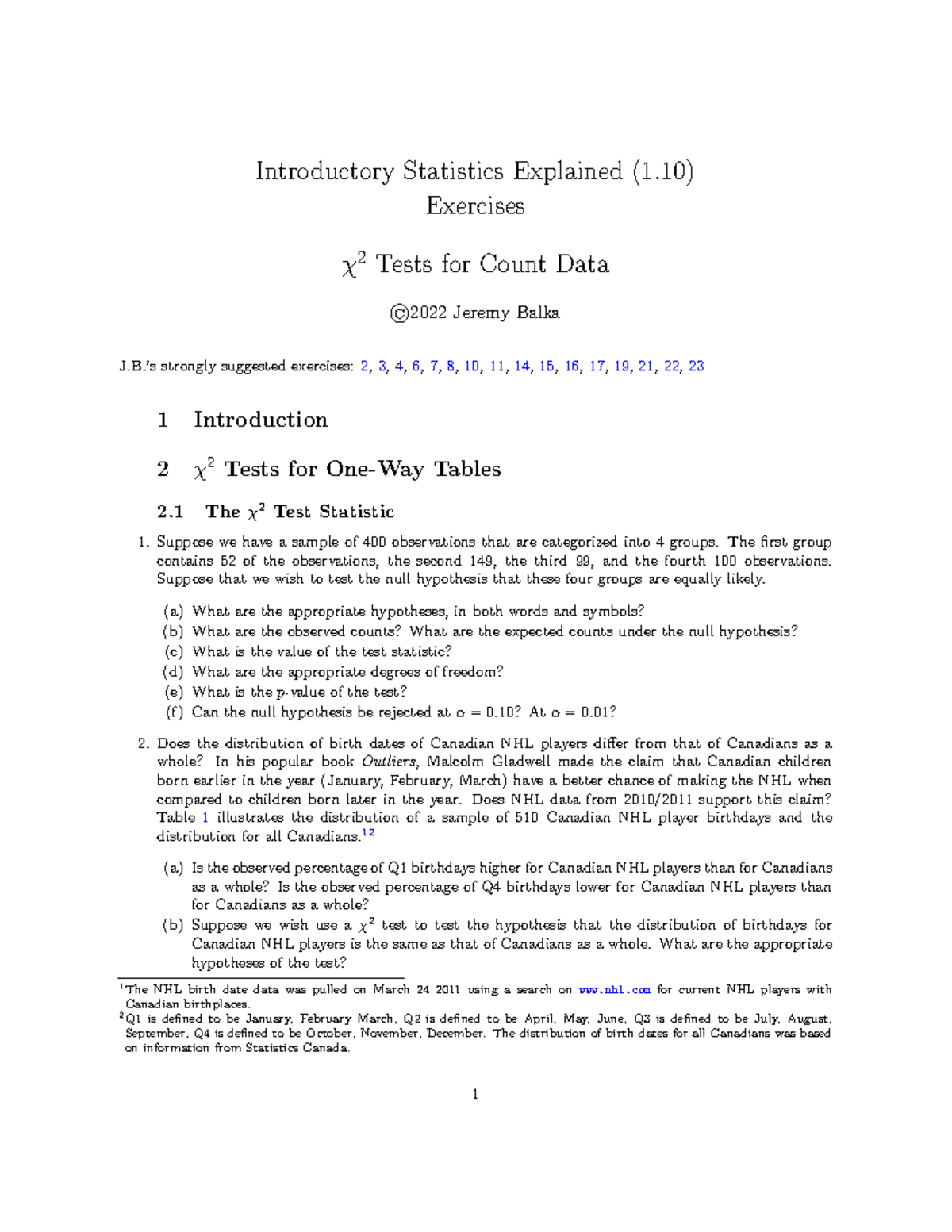 Jb ise exercises chisquare - Introductory Statistics Explained (1 ...