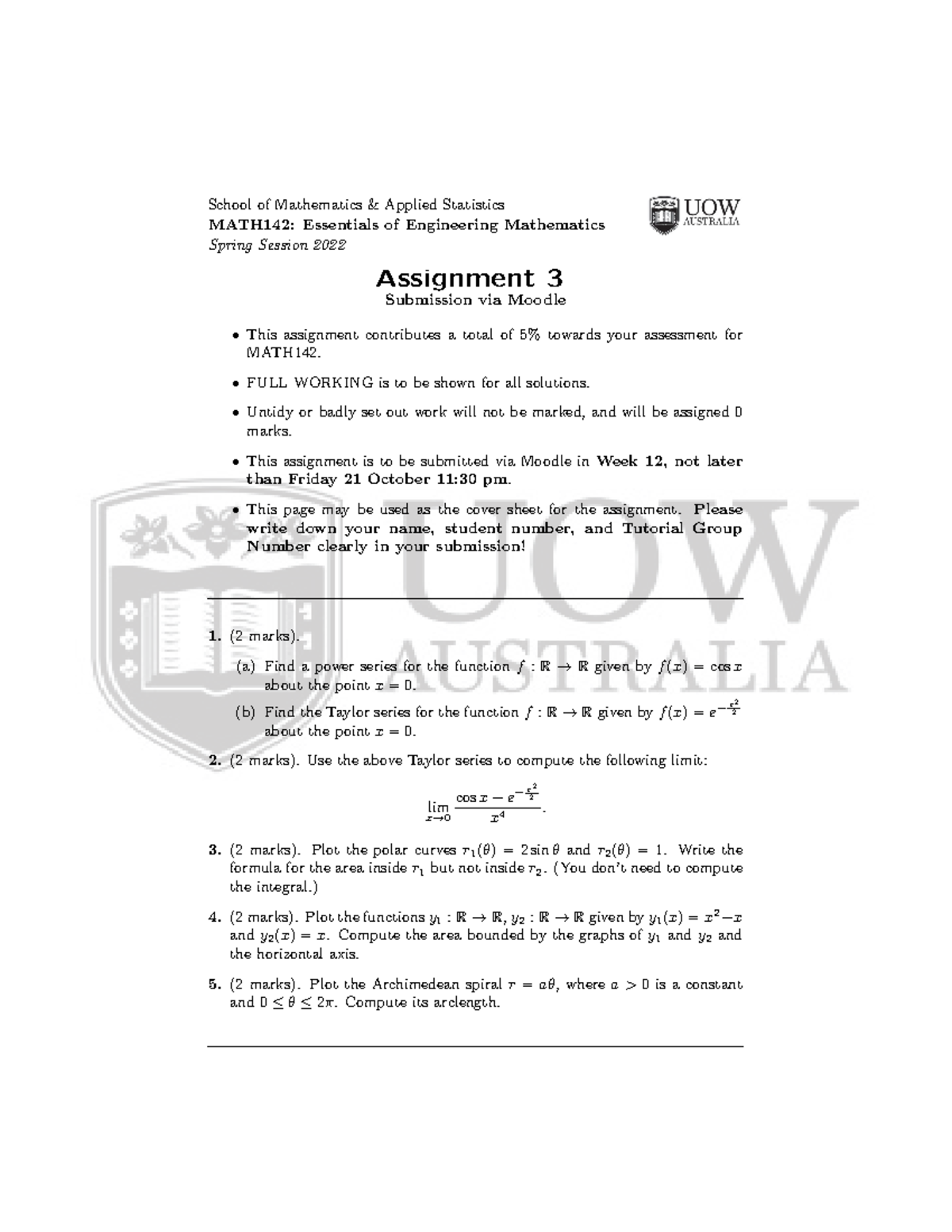 Assignment 3 - Subject outline - School of Mathematics & Applied ...