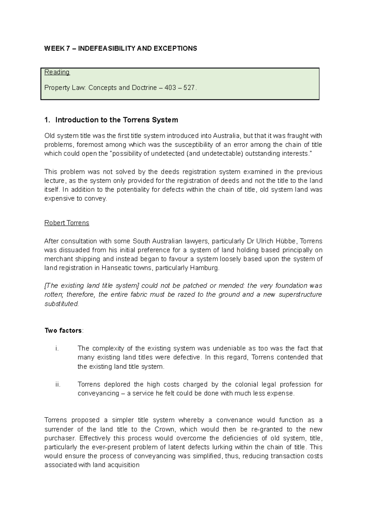 WEEK 7 - Indefeasibility Week 7 Notes - WEEK 7 – INDEFEASIBILITY AND ...