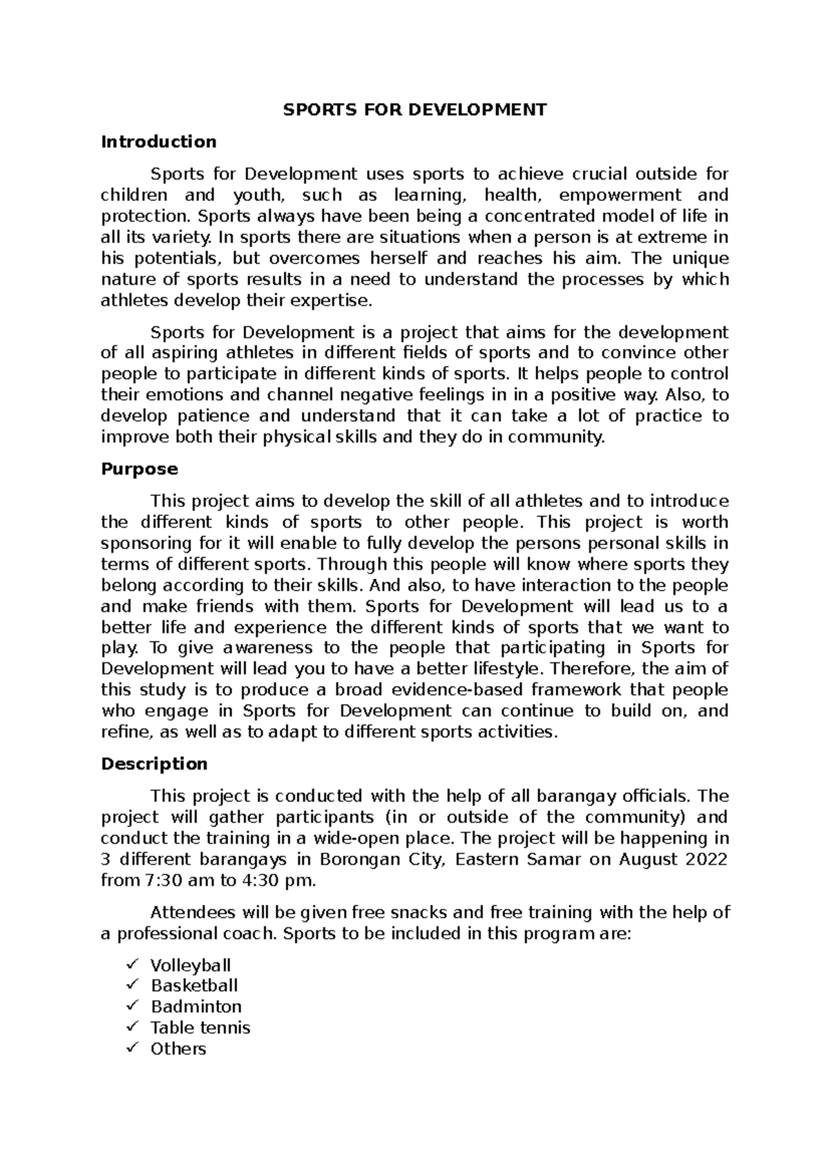 Sports FOR Development - SPORTS FOR DEVELOPMENT Introduction Sports for ...