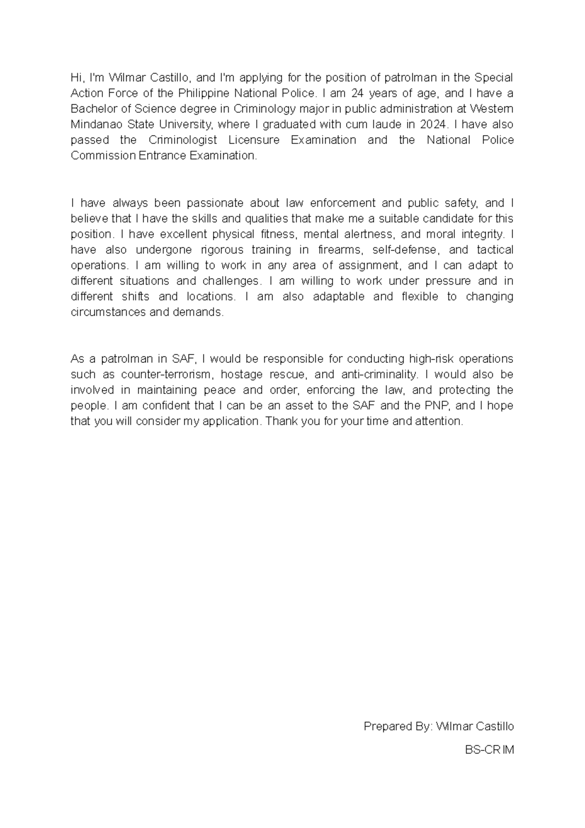 EPIC - It is about video resume script - Hi, I'm Wilmar Castillo, and I ...