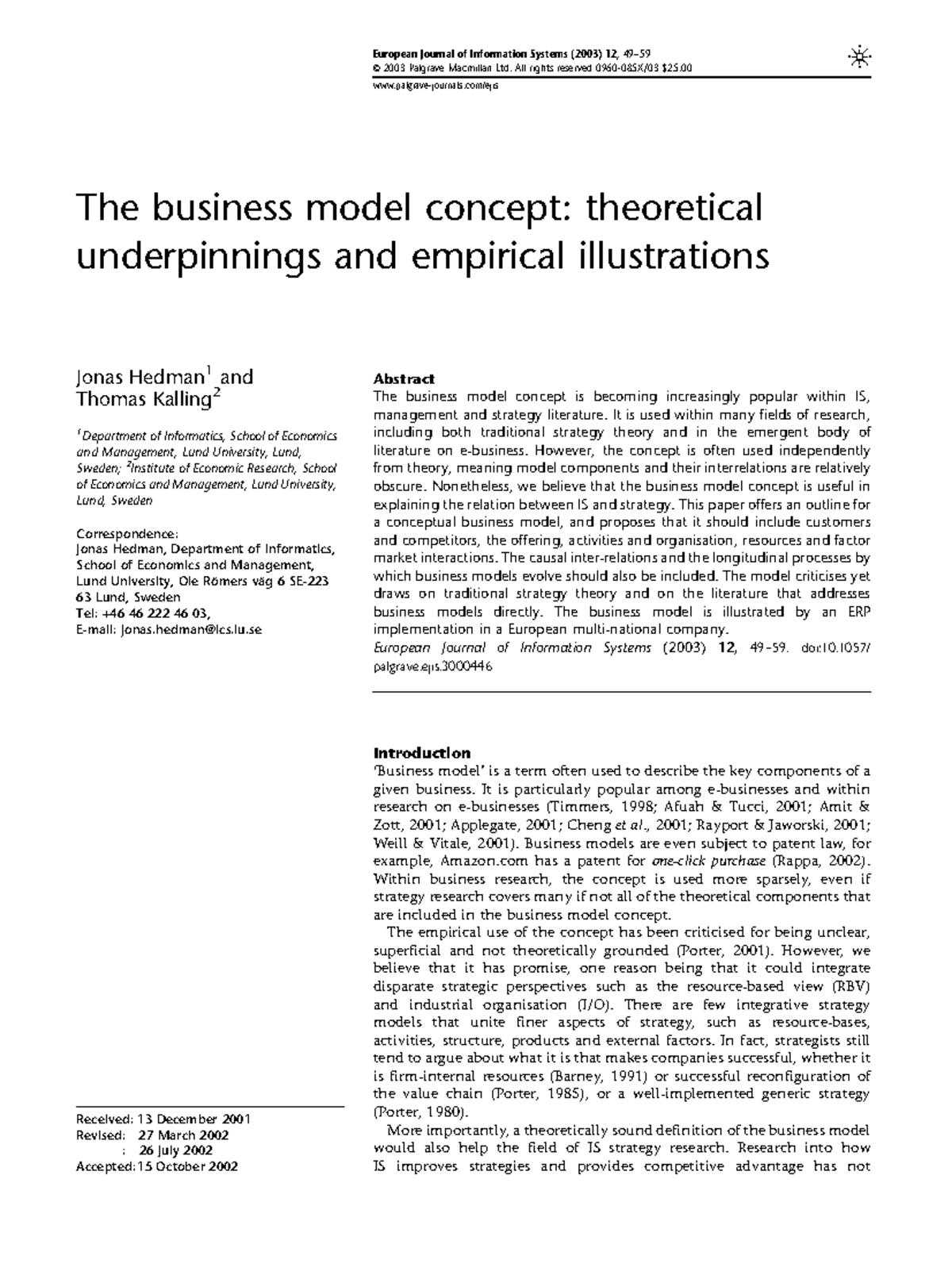 The Business Model Concept - The business model concept: theoretical ...