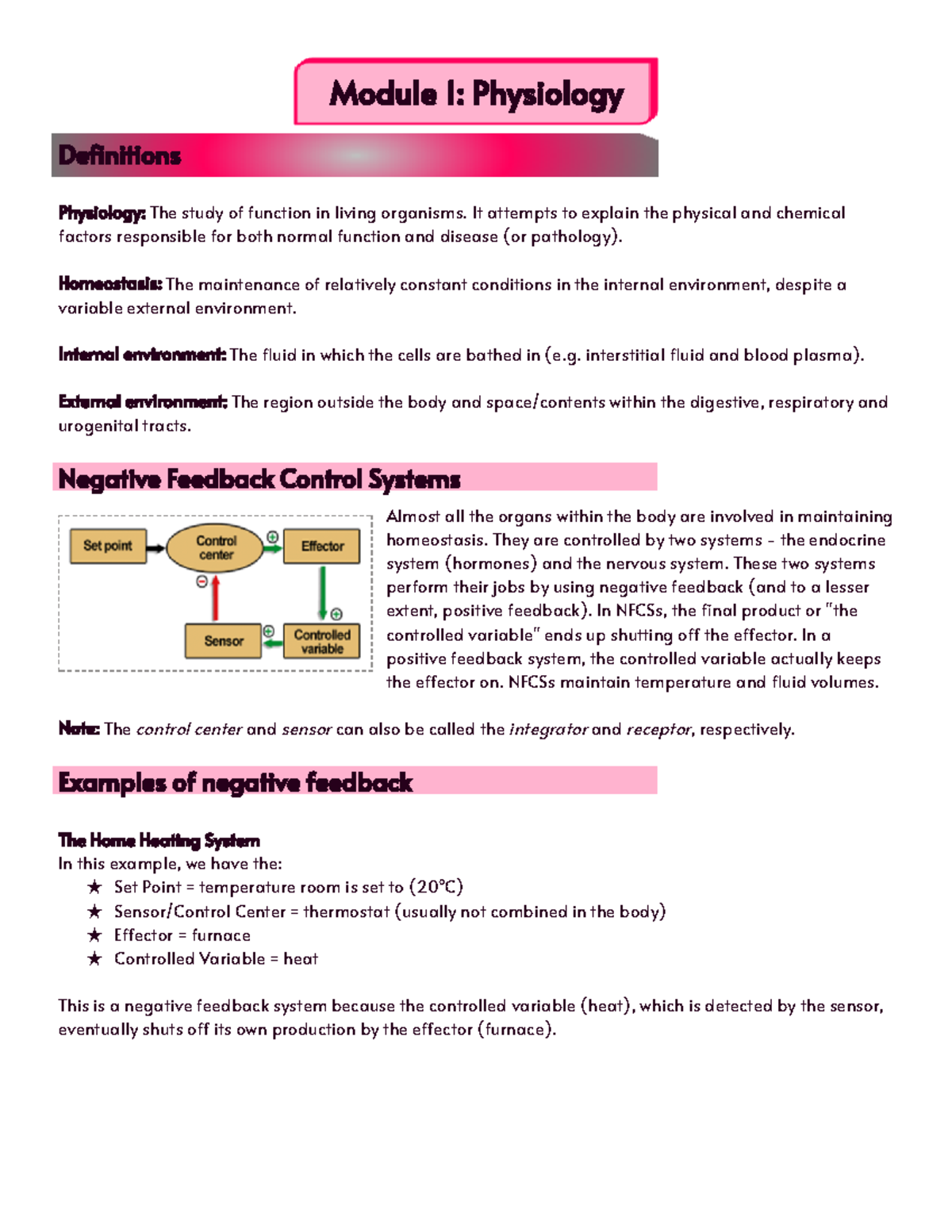 Module 1 - Physiology 2130 Notes - Module 1: Physiology Denitions ...