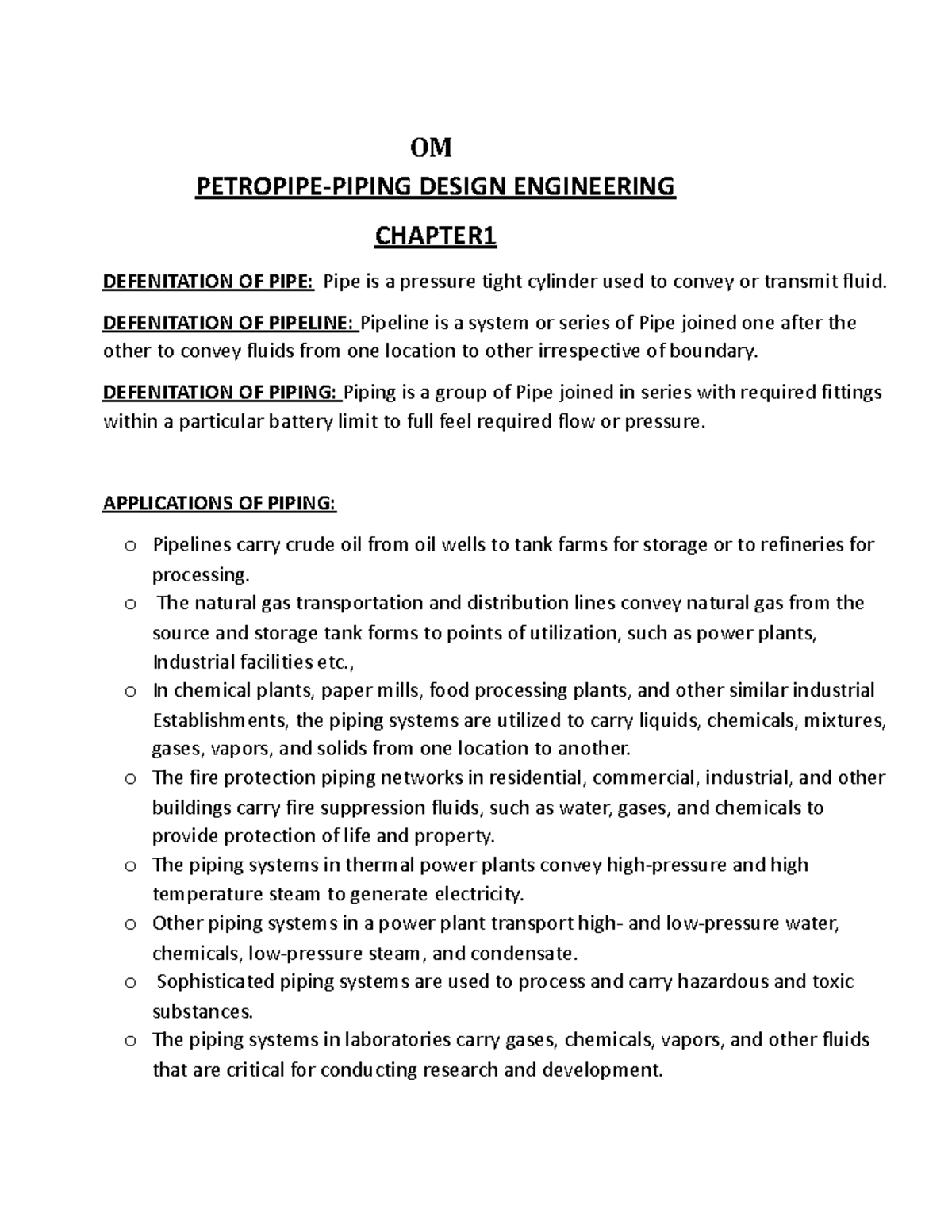 Petro Pipe Notes - OM PETROPIPE-PIPING DESIGN ENGINEERING CHAPTER ...
