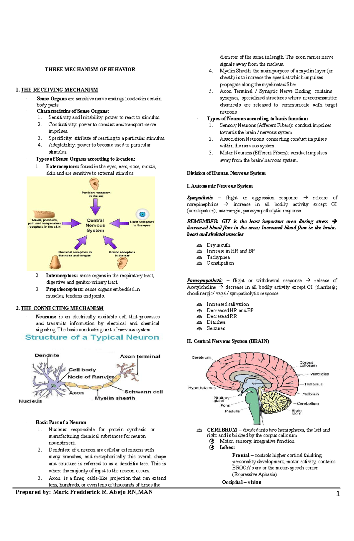 Pysch / physiology human behaviour - PSYCHOLOGY THREE MECHANISM OF ...