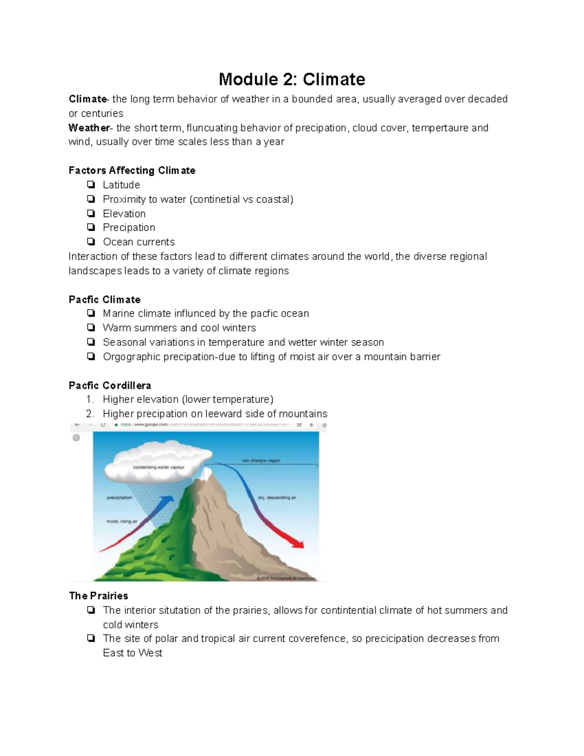 GEOG 2OC3 Notes - Module 2: Climate Climate - the long term behavior of ...