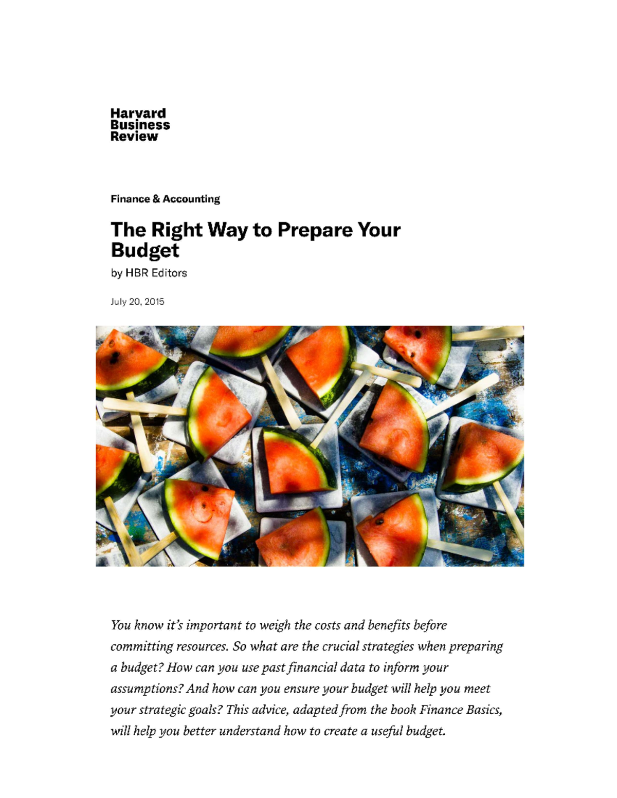 Right Way to Prepare your Budget Harvard - Studocu