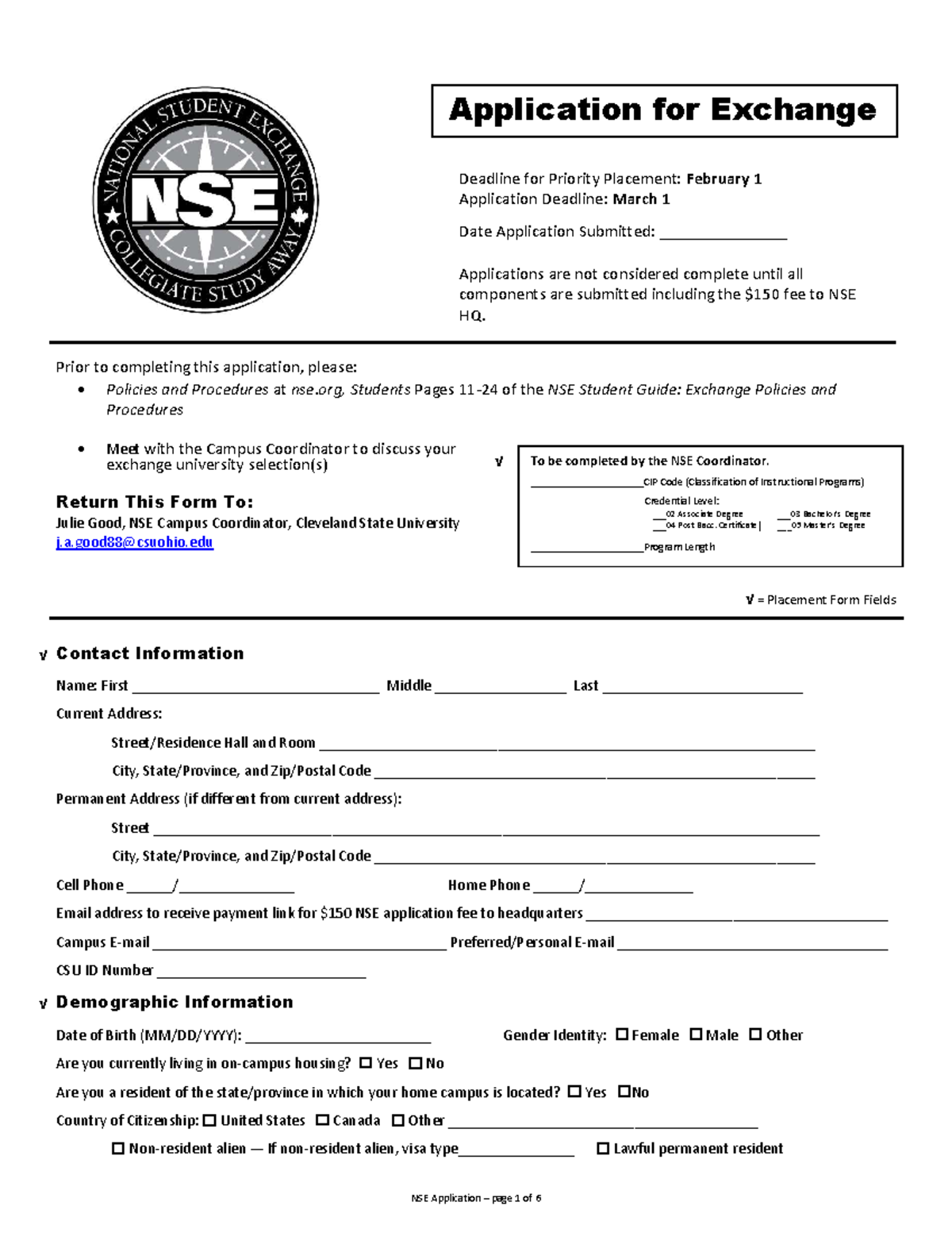 Fillable Application For NSE 2021 - Prior to completing this ...