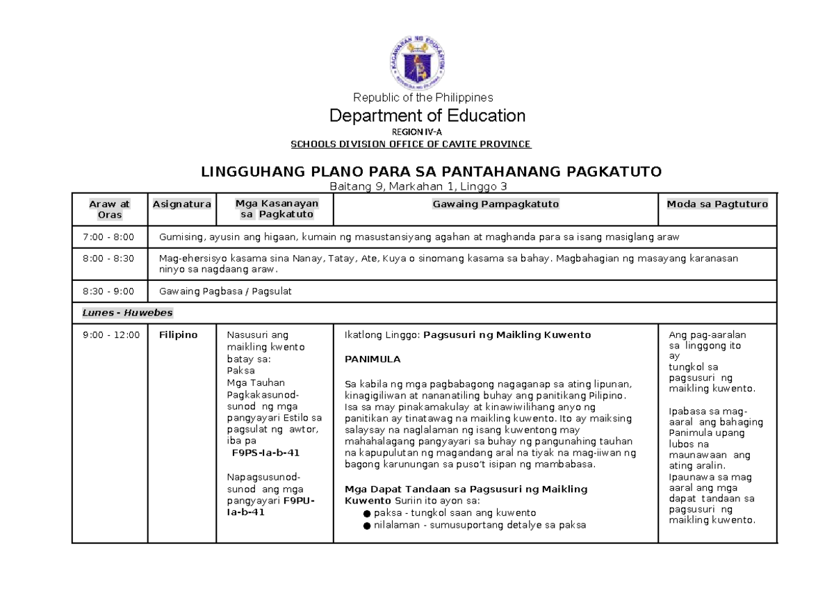 Filipino Grade 9 Q1 W3 - Teaching Guide - Republic of the Philippines ...