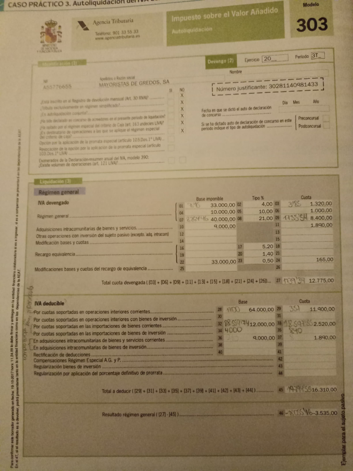 Modelo 303 - CASO PRÁCTICO3. Autoliquidacion Modelo Impuesto sobre el ...