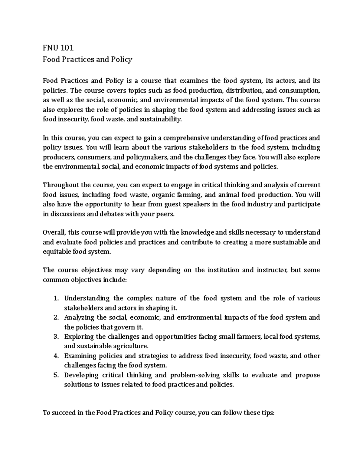 Introduction - FNU 101 Food Practices and Policy - FNU 101 Food ...