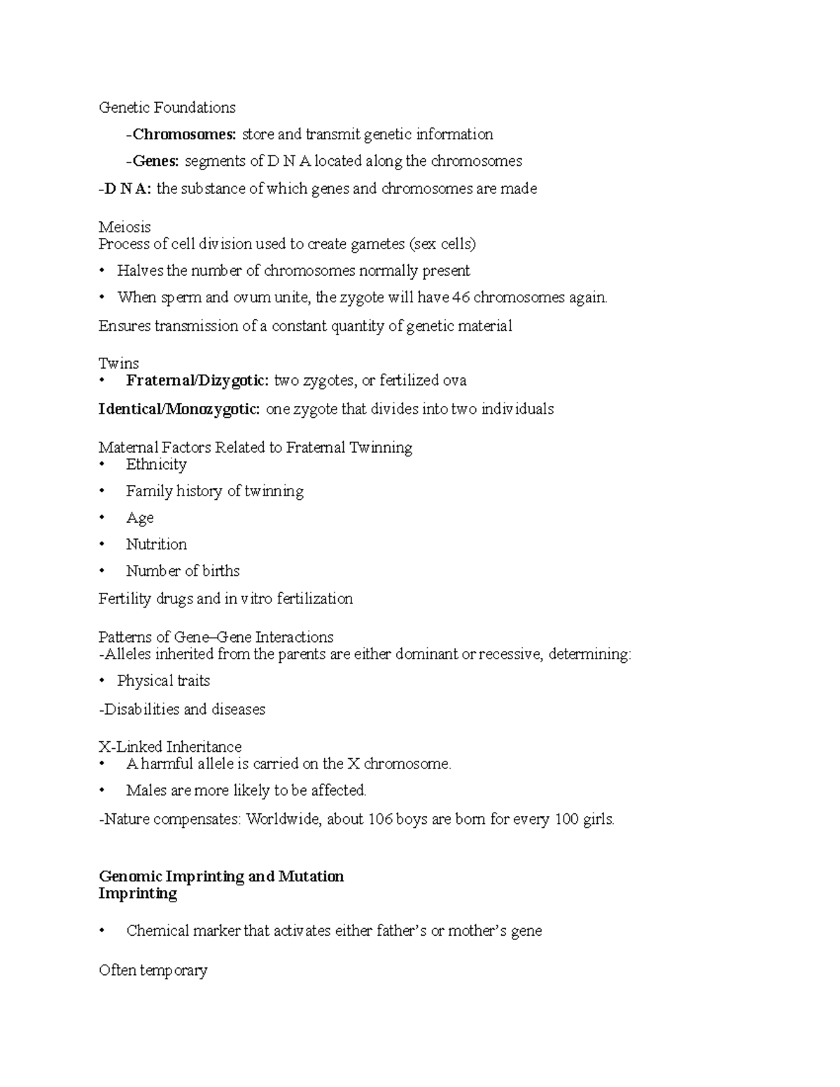 Genetics and Experiences ECE 240 - Genetic Foundations -Chromosomes ...