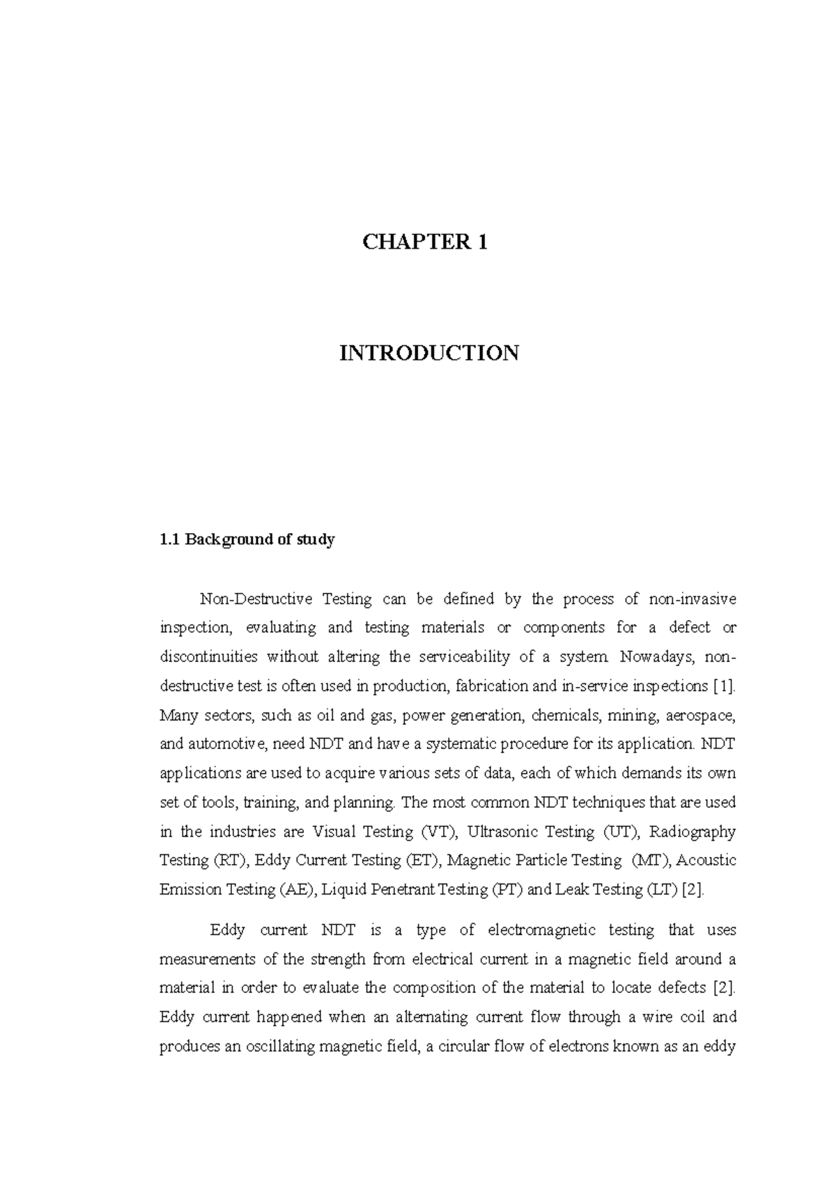 Chapter 1 - CHAPTER 1 INTRODUCTION 1 Background of study Non ...