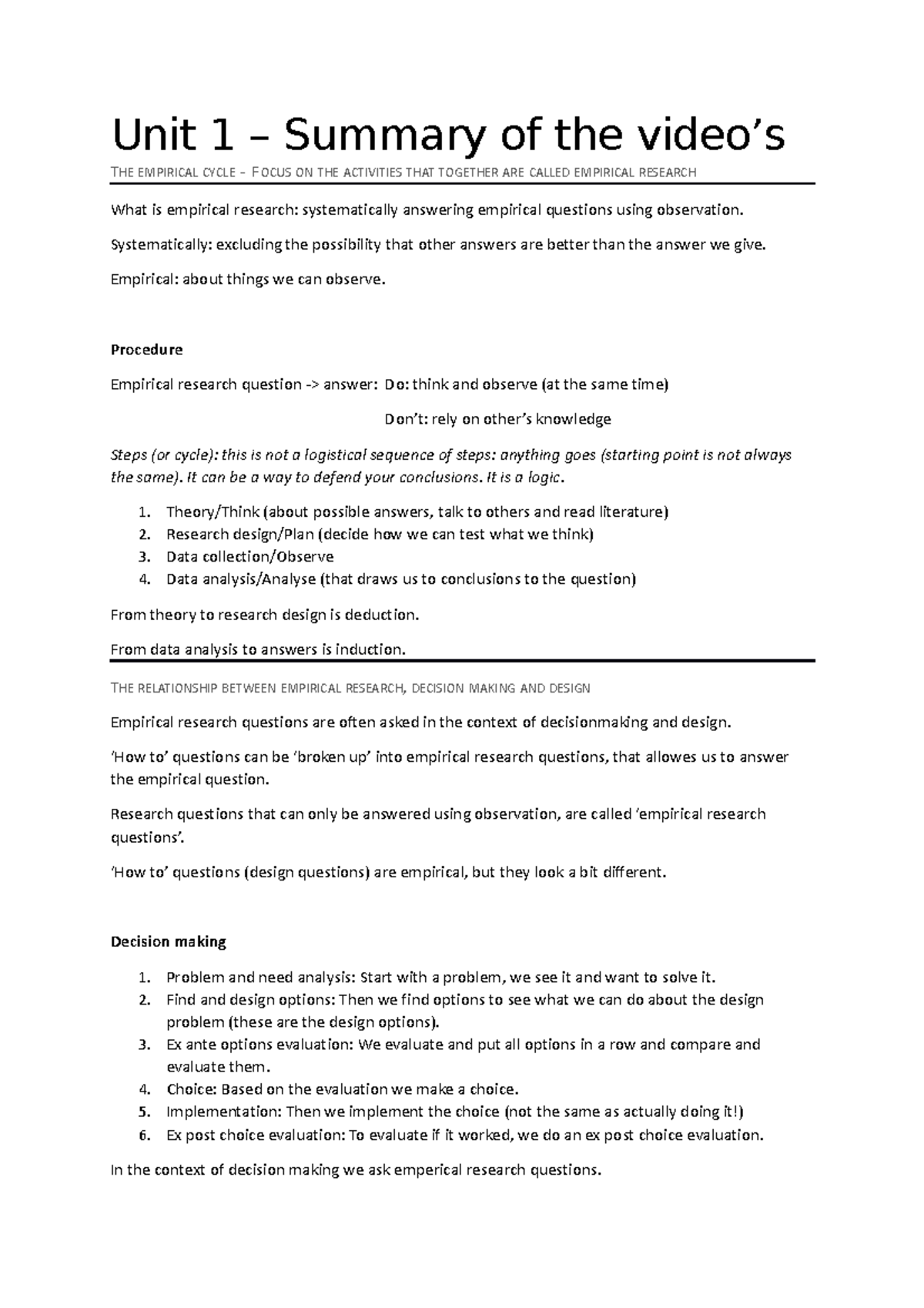 Unit 1 - Literature - Video summary - Unit 1 – Summary of the video’s ...