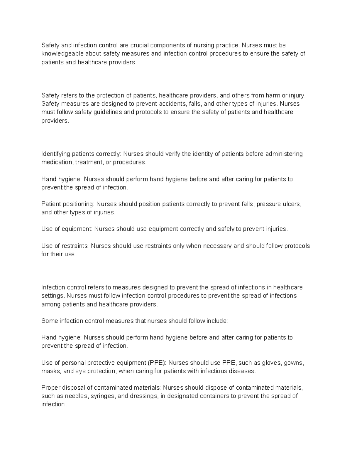 Safety and Infection Control Notes - Safety and infection control are ...