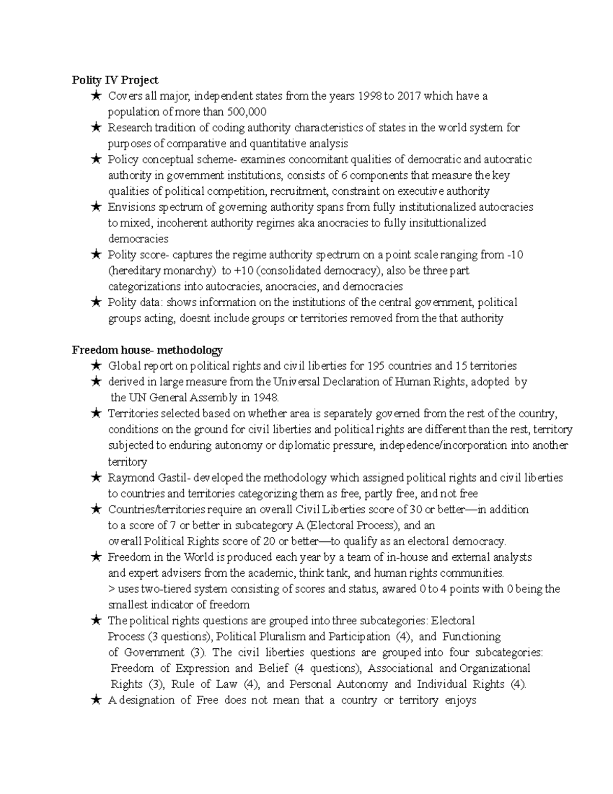 POLS 347 readings - notes - Polity IV Project ★ Covers all major ...