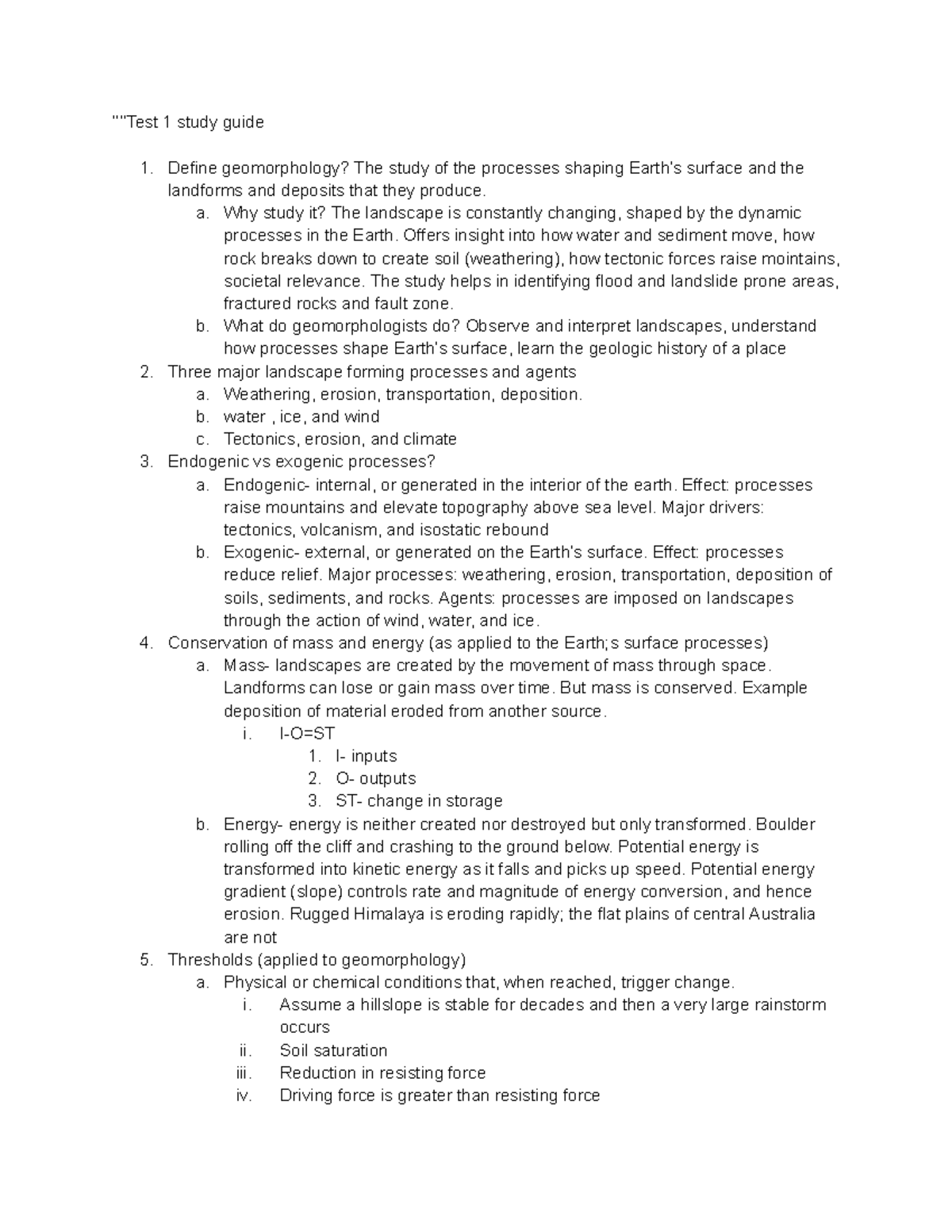 Landscape Evolution Test 1 Study Guide - ‘’’’Test 1 study guide Define ...