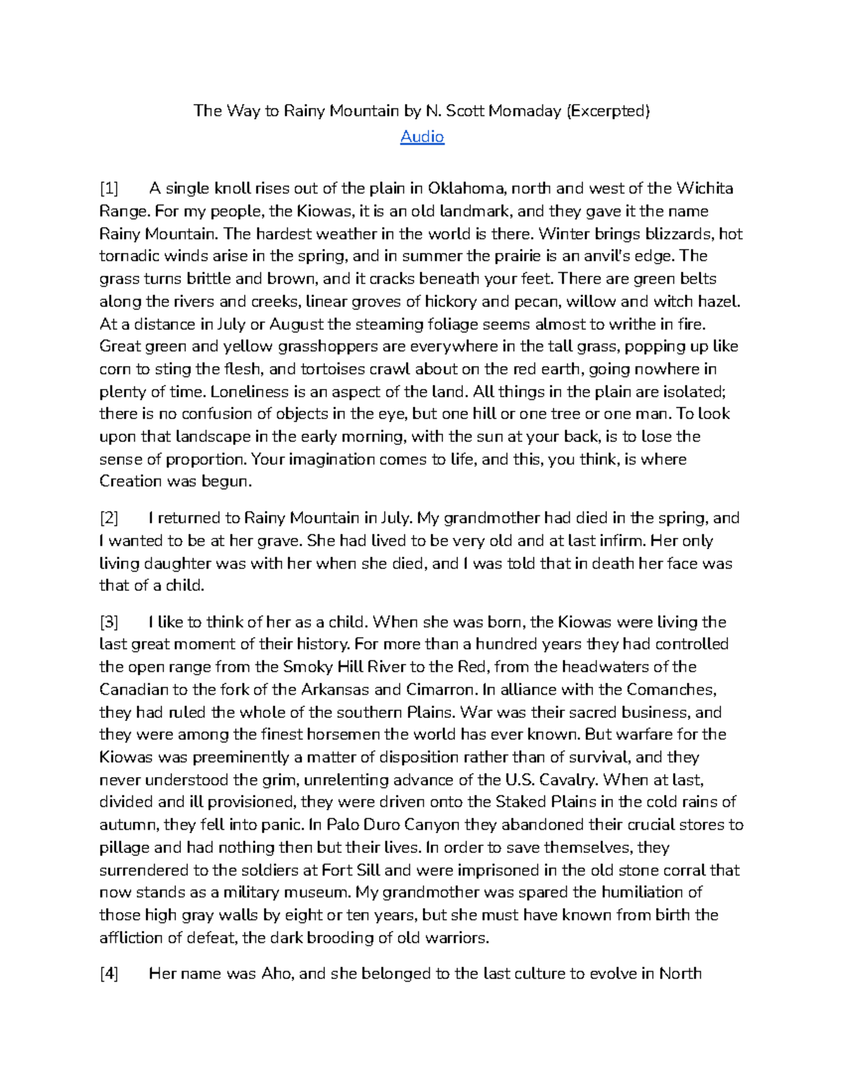 Excerpts from The Way to Rainy Mountain - The Way to Rainy Mountain by ...