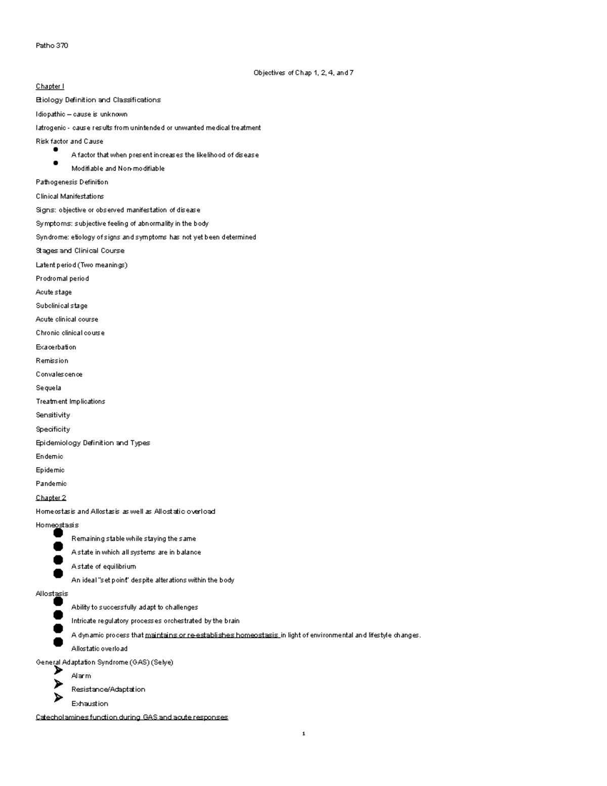 WK1 Objectives - Patho 370 Objectives of Chap 1, 2, 4, and 7 Chapter I ...