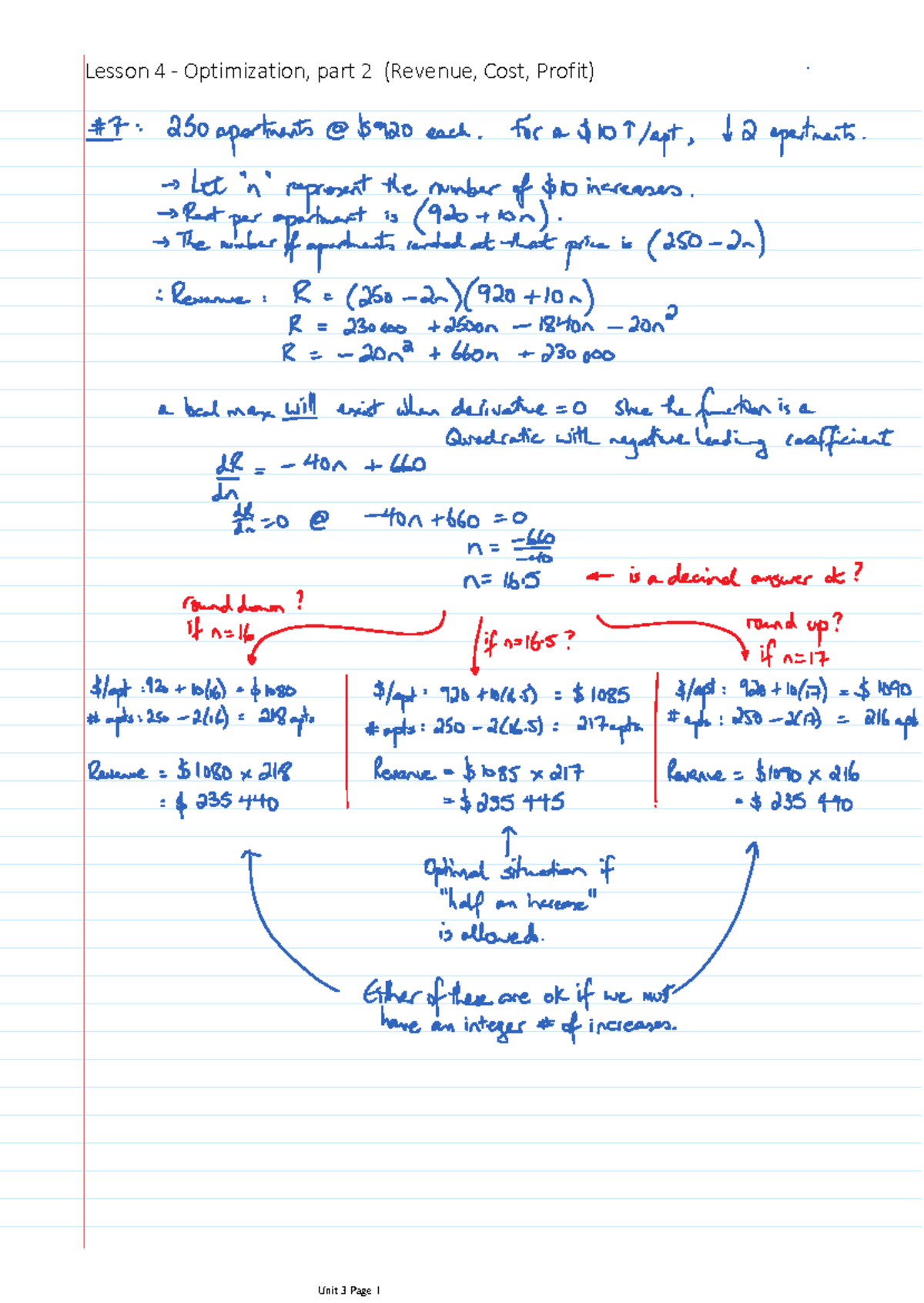 Lesson 4 - Optimization, part 2 (Example 7) - MATA32 - Lesson 4 - Optimization, part 2 (Revenue ...