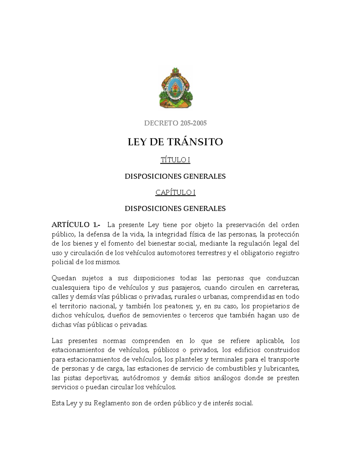 Ley-de-Transito - ley de transito honduras - DECRETO 205 ‐ 2005 LEY DE ...