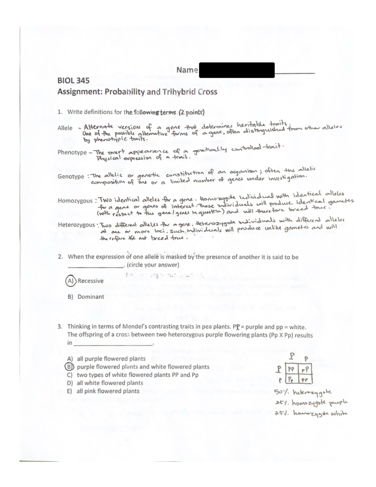 Probability and Trihybrid Cross - BIOL 345 - Studocu
