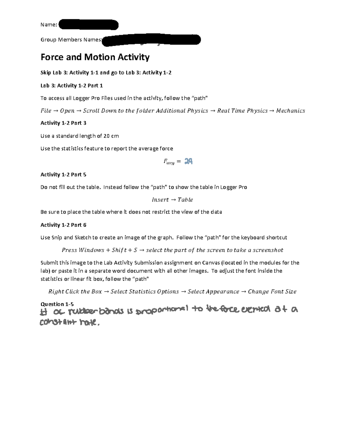 Force+and+Motion+Activity-1 - Name: Group Members Names: Force and ...