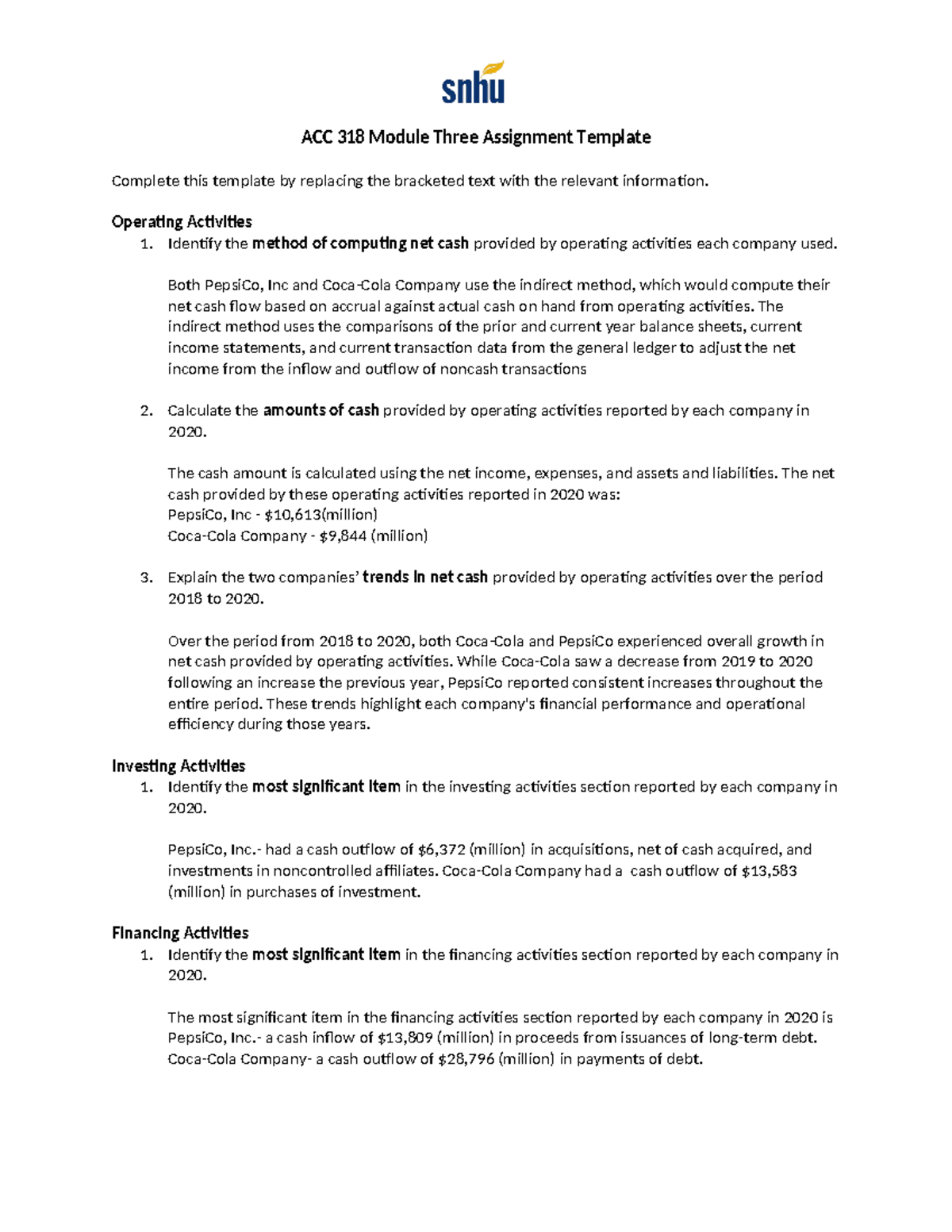 ACC 318 Module Three Assignment - Operating Activities 1. Identify the ...