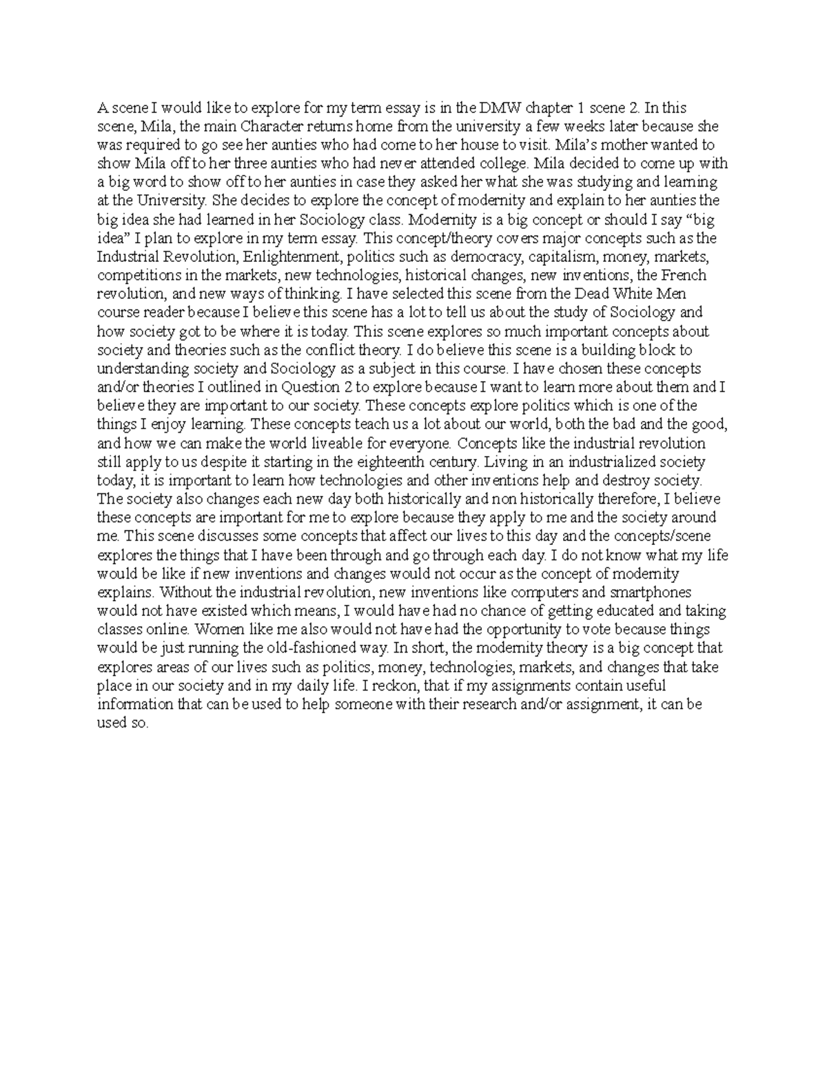 DWM Final Thought - A scene I would like to explore for my term essay is in the DMW chapter 1 ...