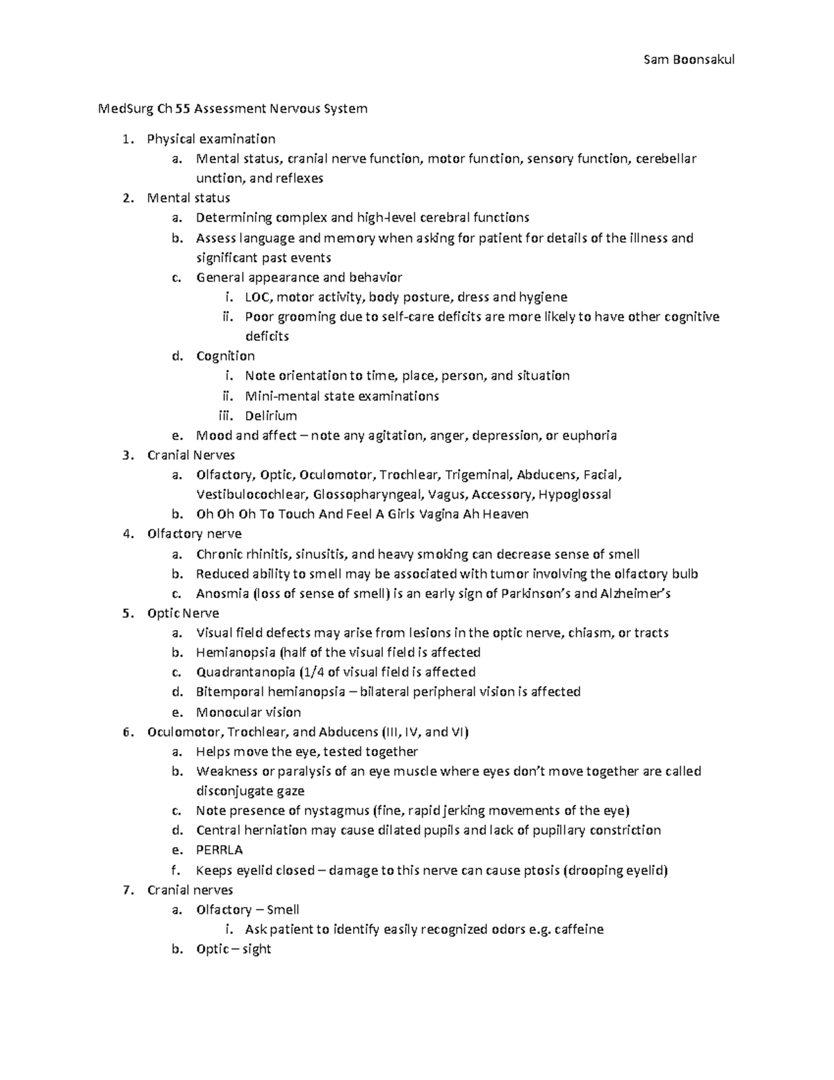 Ch. 55 Med Surg Notes - MedSurg Ch 55 Assessment Nervous System ...