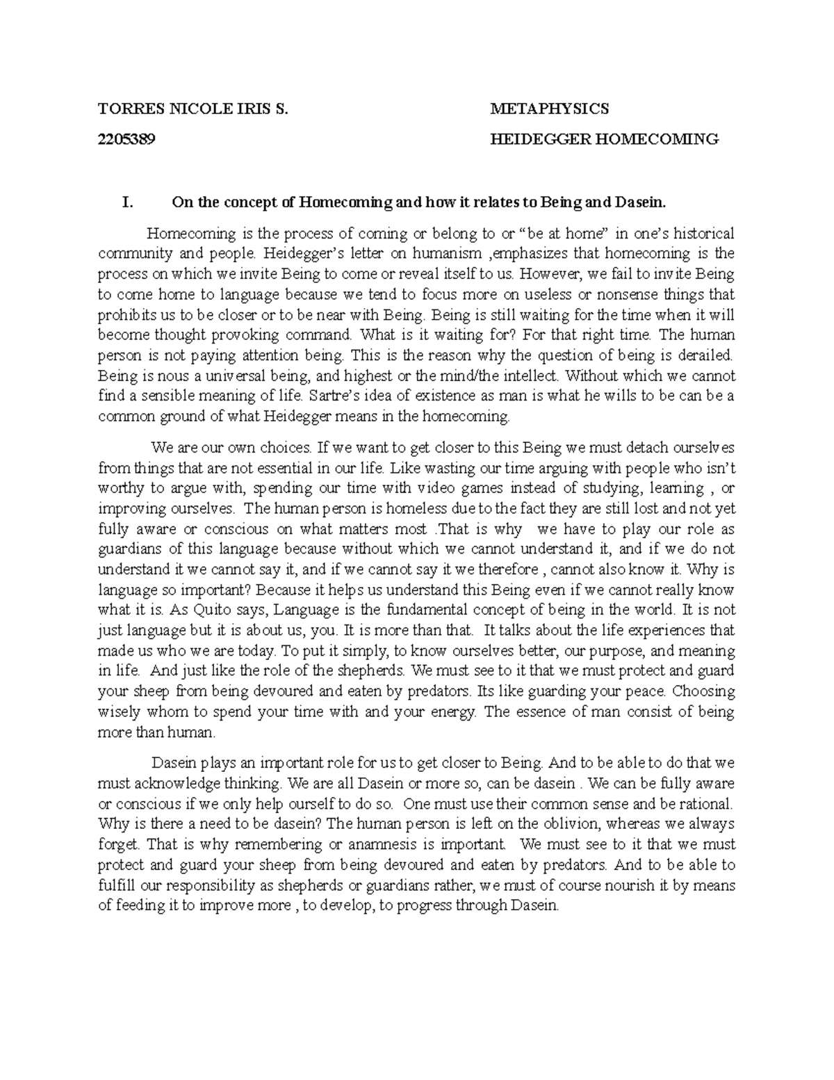 Metaphysics Homecoming - TORRES NICOLE IRIS S. METAPHYSICS 2205389 ...